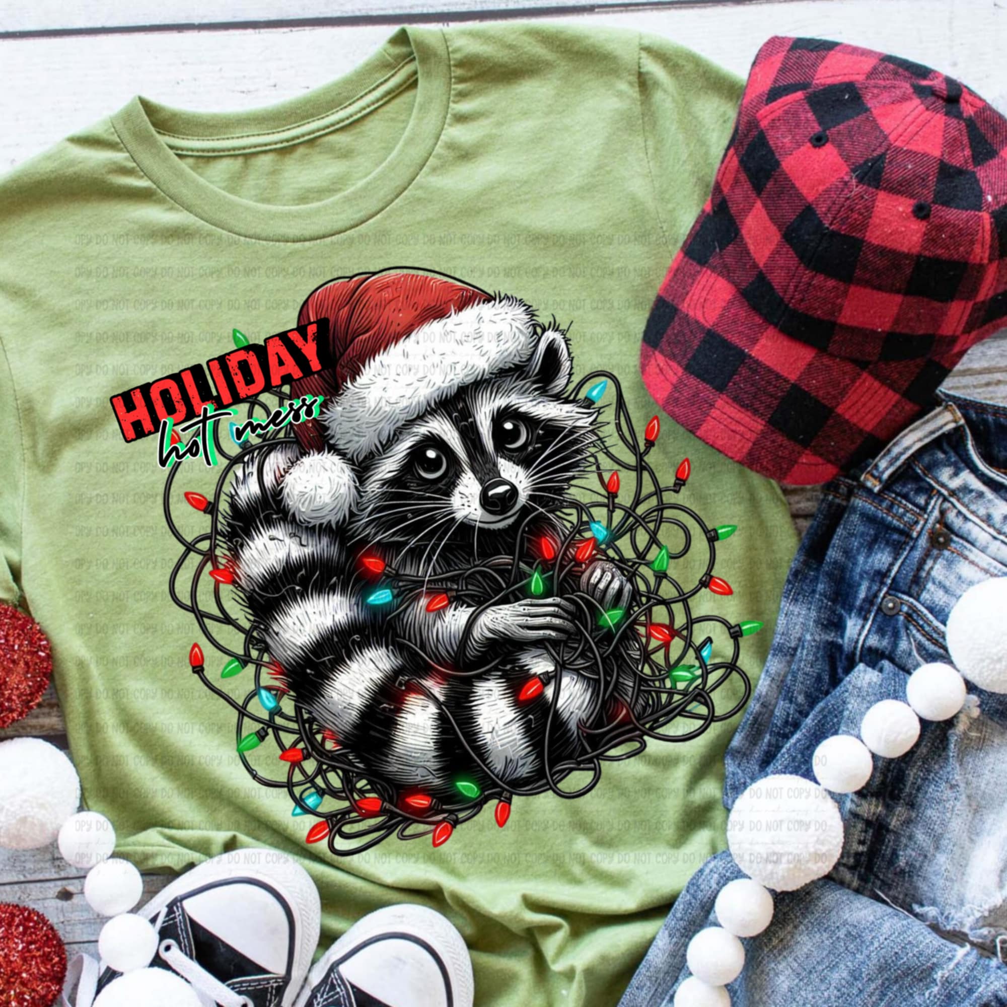 Holiday Hot Mess Raccoon red words (REVEL) DTF transfer – Mud & Grace ...
