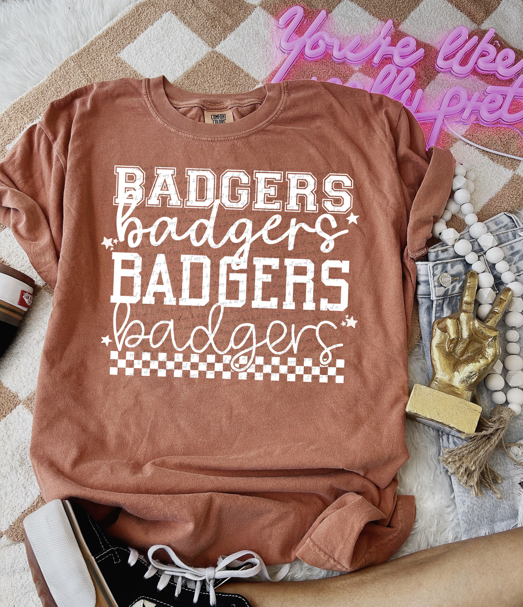 Badgers Varsity And Cursive Font White 86765 DTF Transfer – Mud & Grace ...