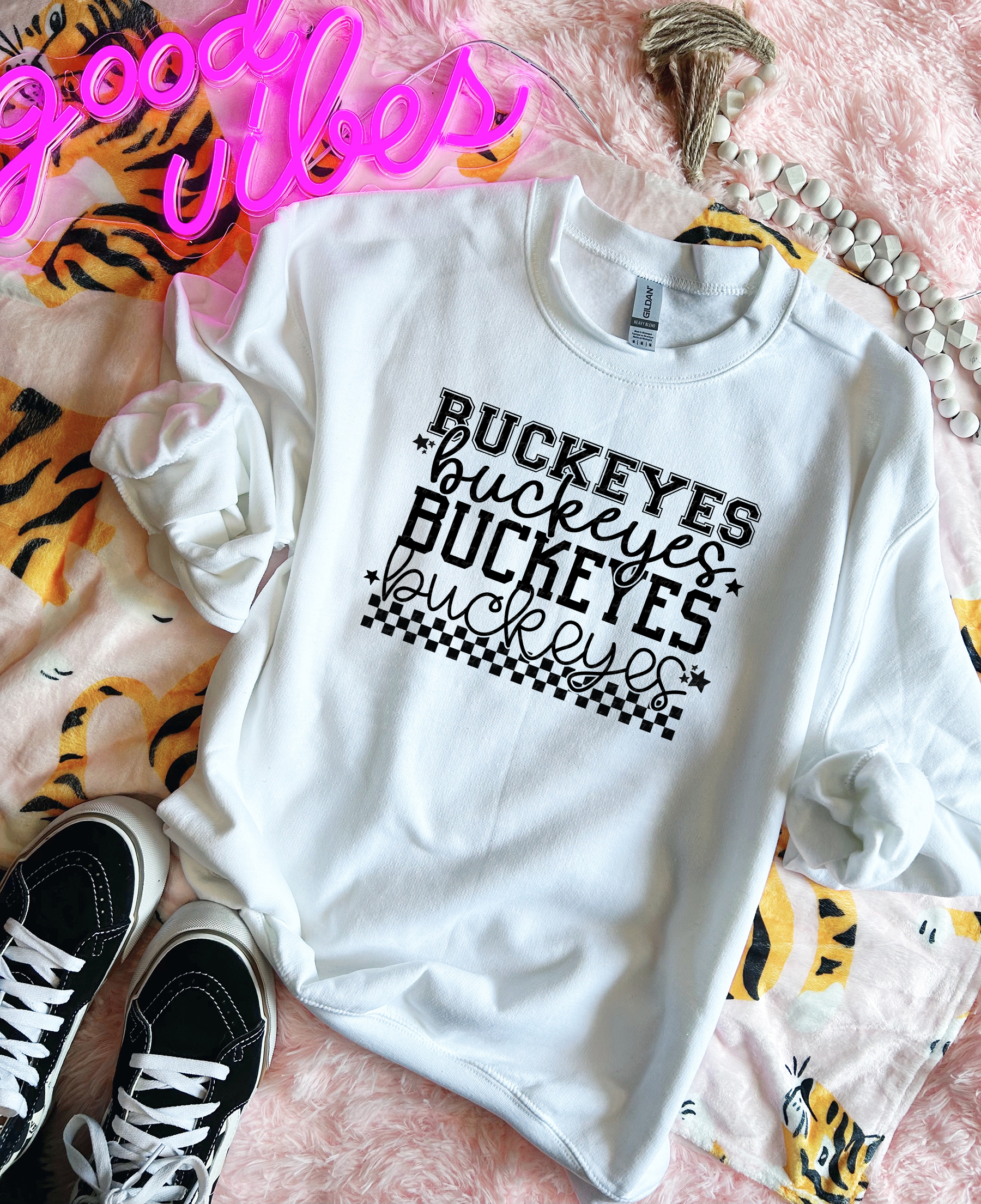 Buckeyes Varsity And Cursive Font Checkers Black 86615 DTF Transfer ...