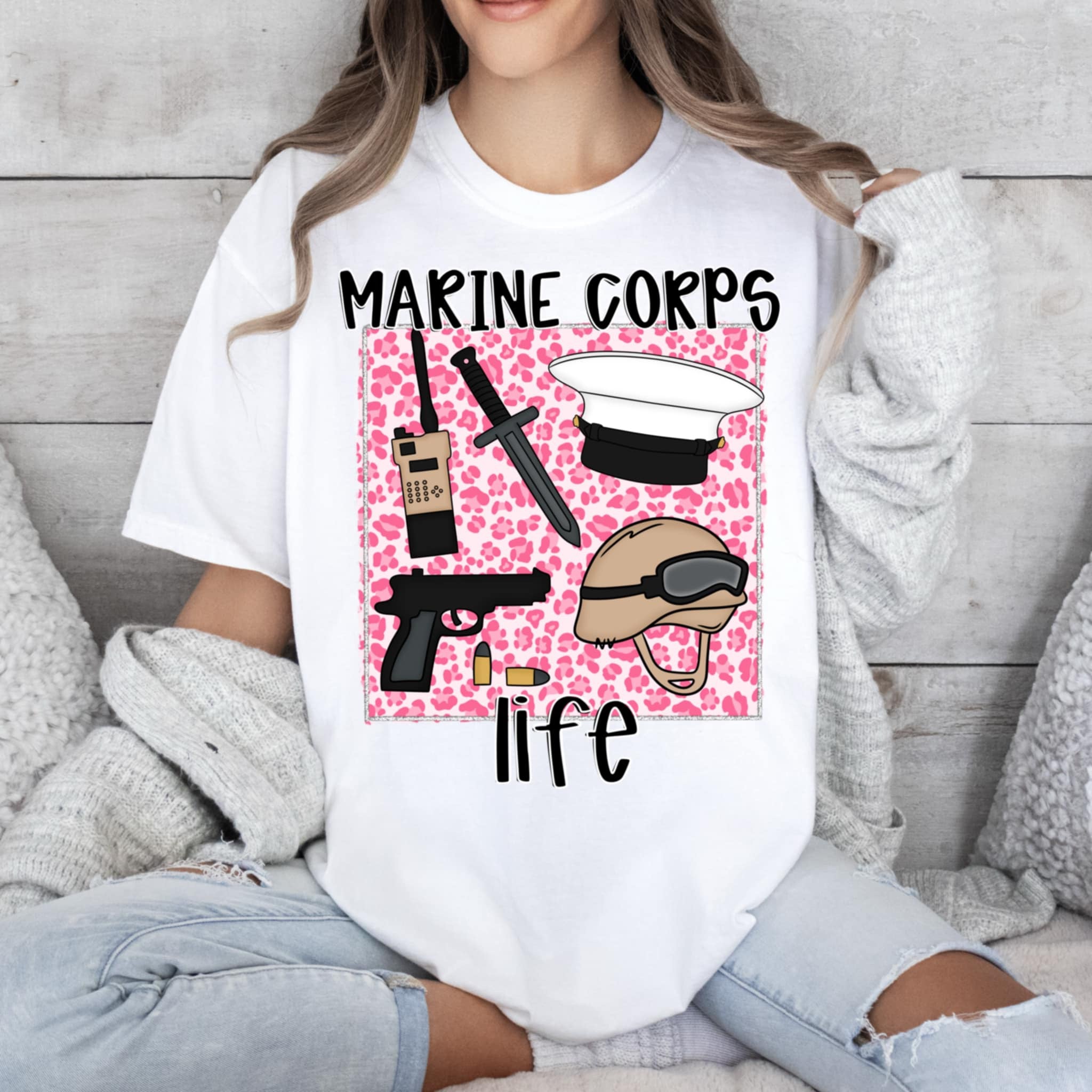 Marine corps life pink leopard (CMD) 92173 DTF transfer – Mud & Grace ...
