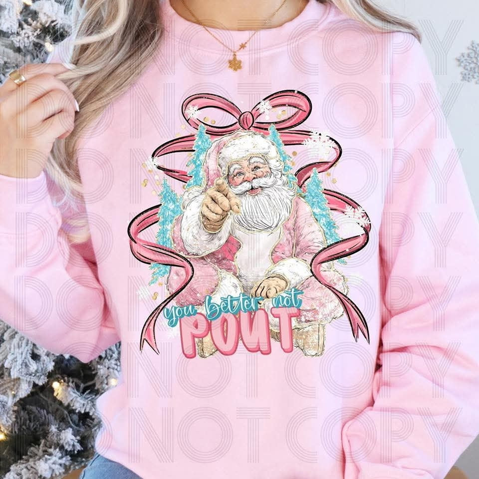 You better not pout Santa Bow (ssd/renewed) DTF Transfer – Mud & Grace ...