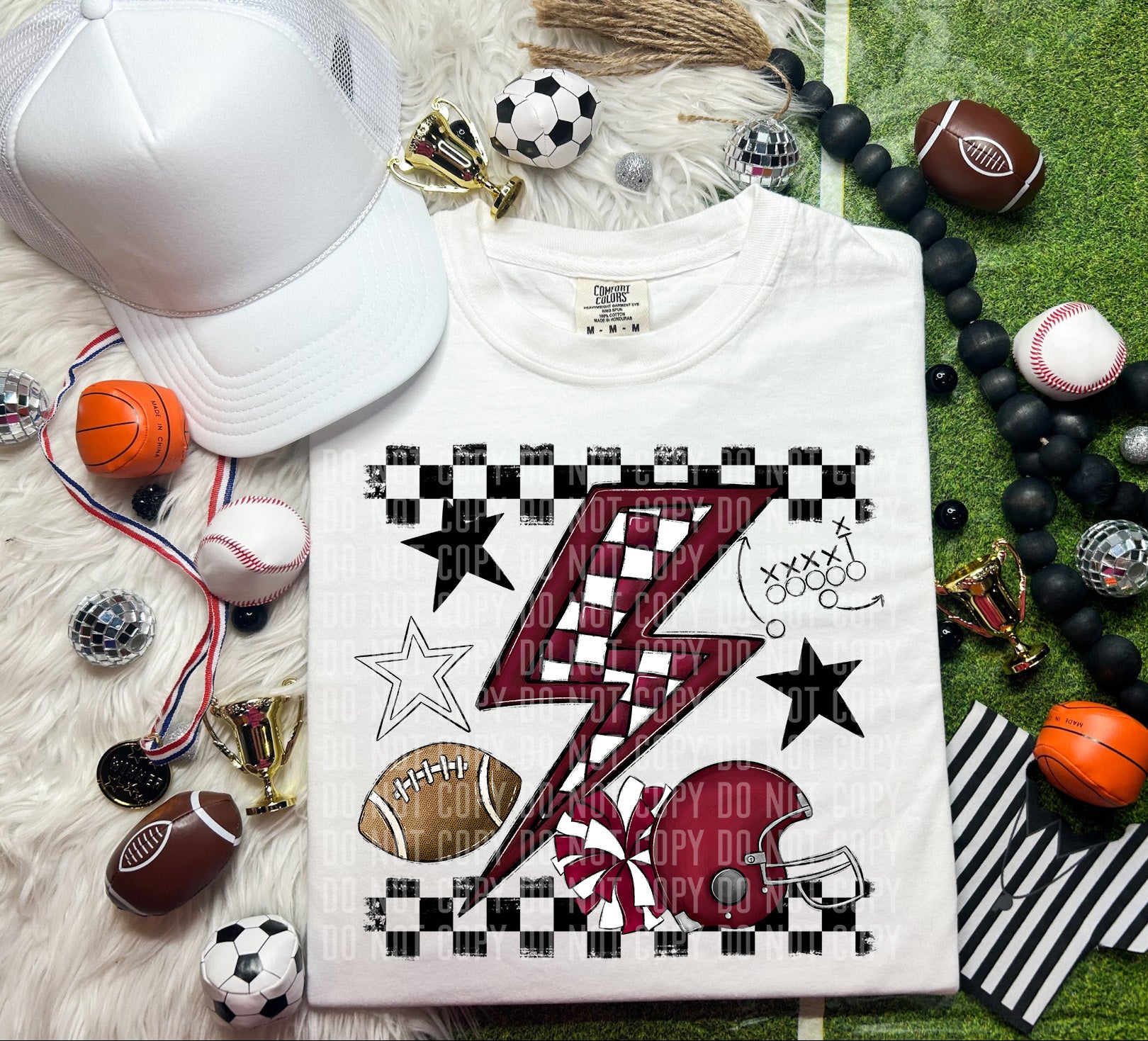 Maroon checkered bolt with football items (Caplinger) DTF transfer ...