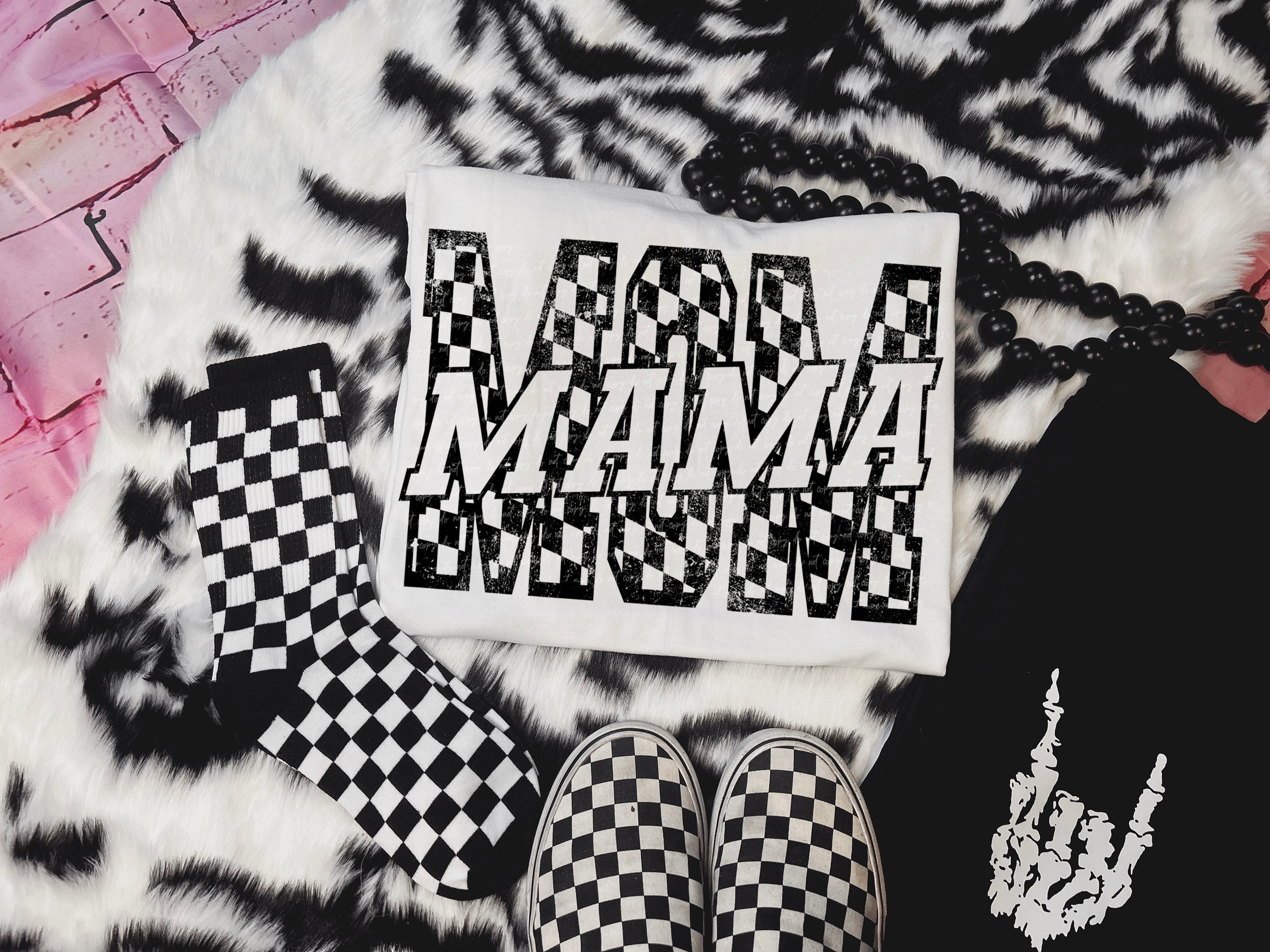 Checkered Mom Mama Varsity Font Black Grunge 86297 DTF Transfer – Mud ...