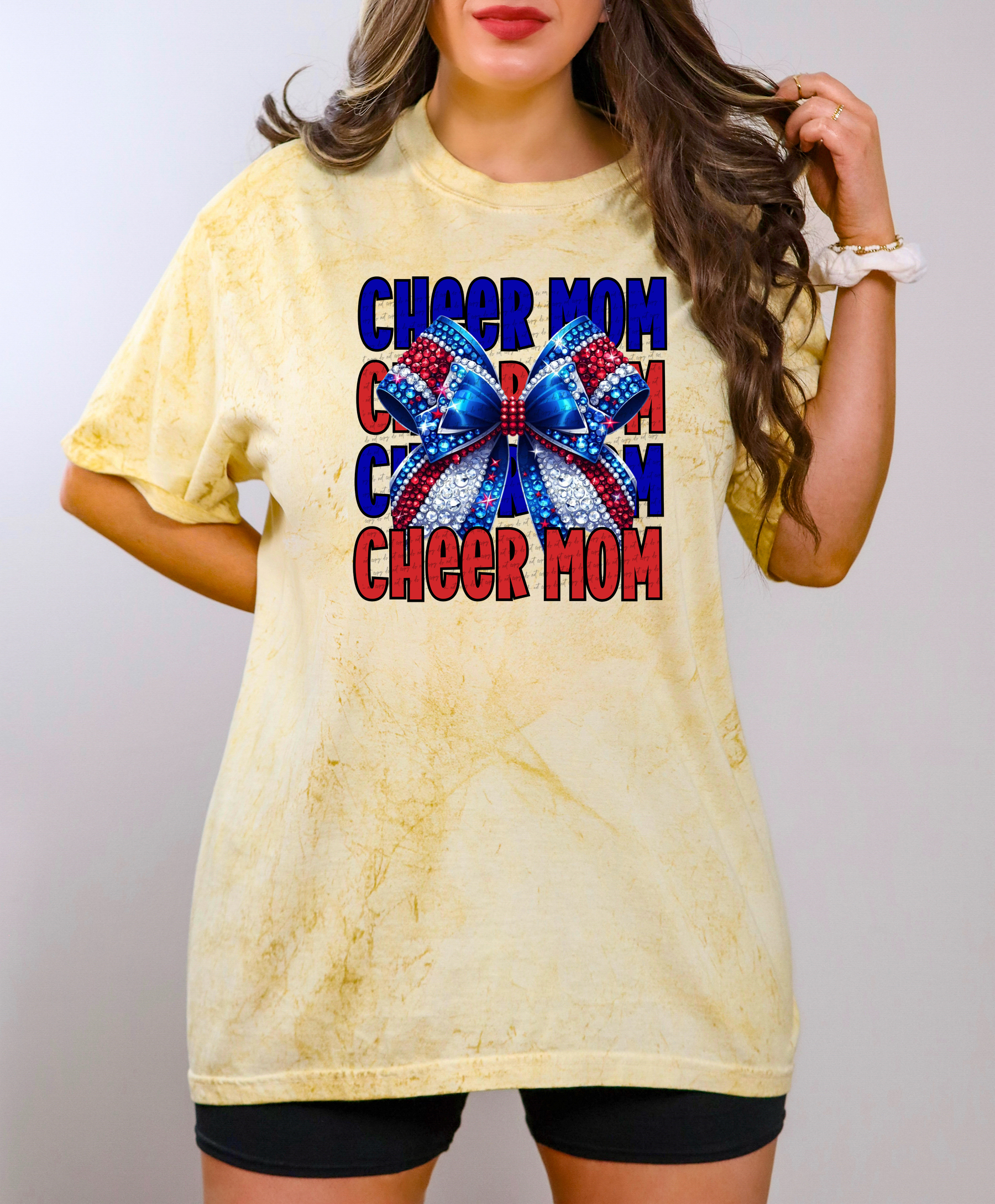Cheer Mom Stacked Royal Blue Red Rhinestones Bow 46357 DTF transfer ...