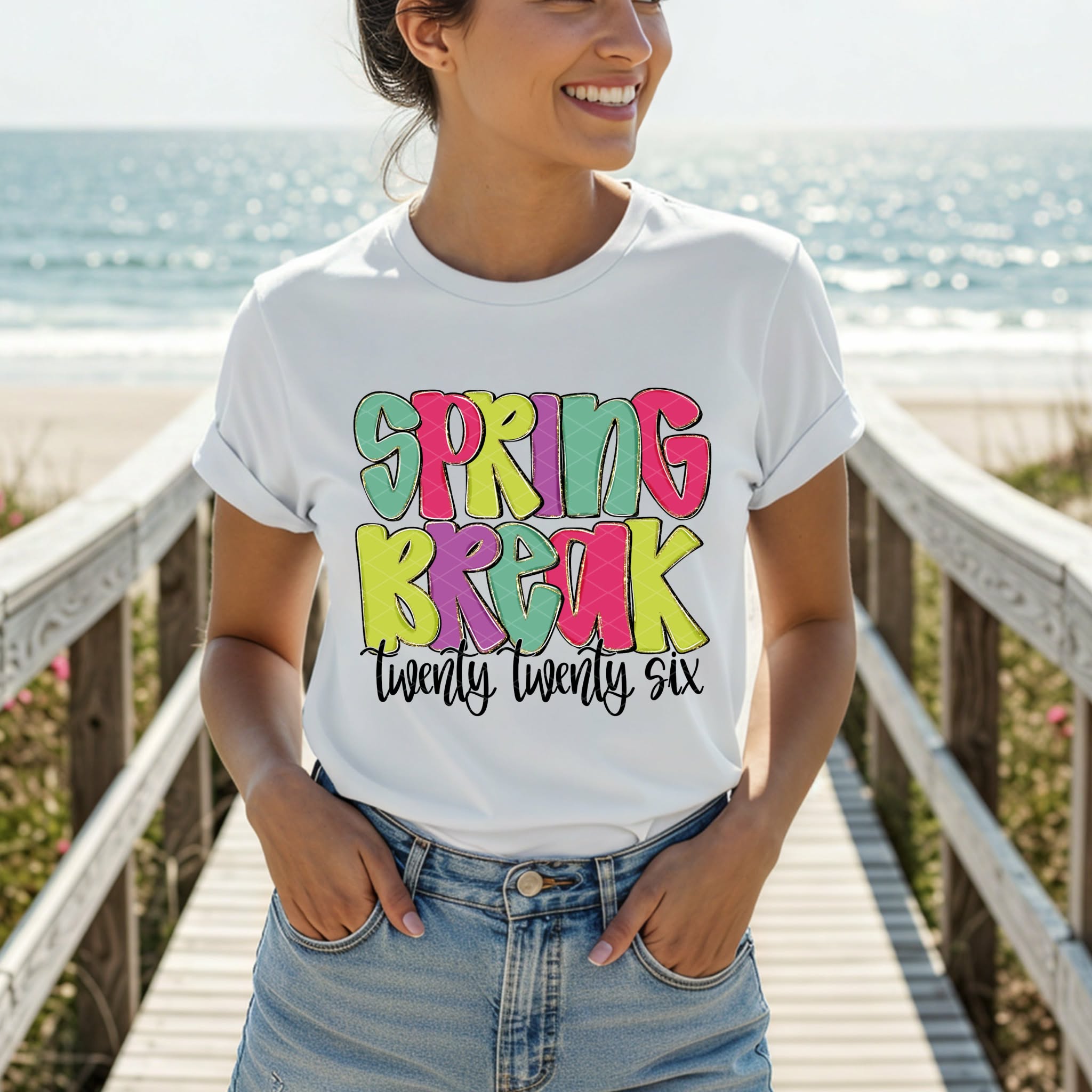 Spring break 2026 cursive SDD DTF transfer – Mud & Grace Transfers