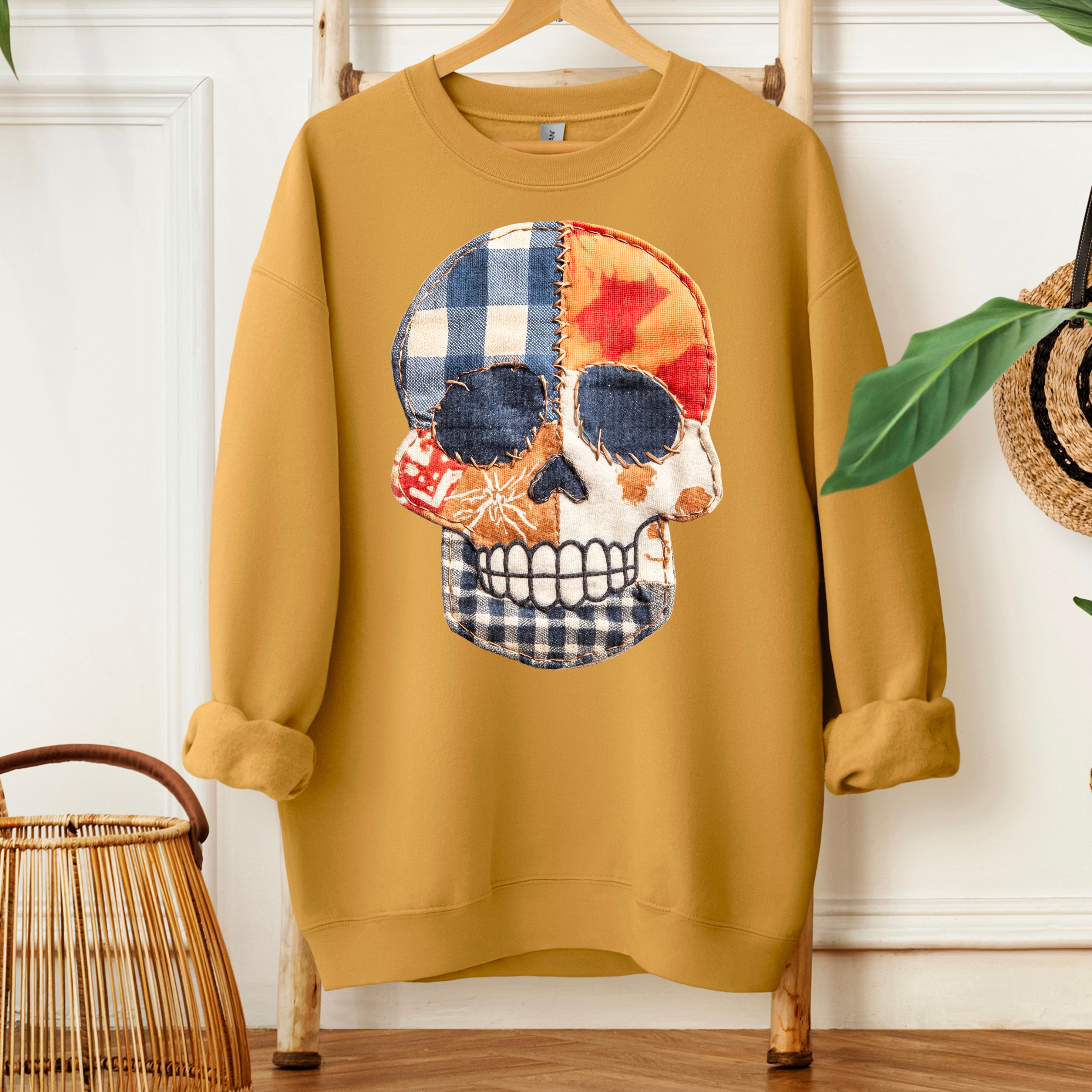 Faux Fabric Skull with patchwork DTF transfer – Mud & Grace Transfers