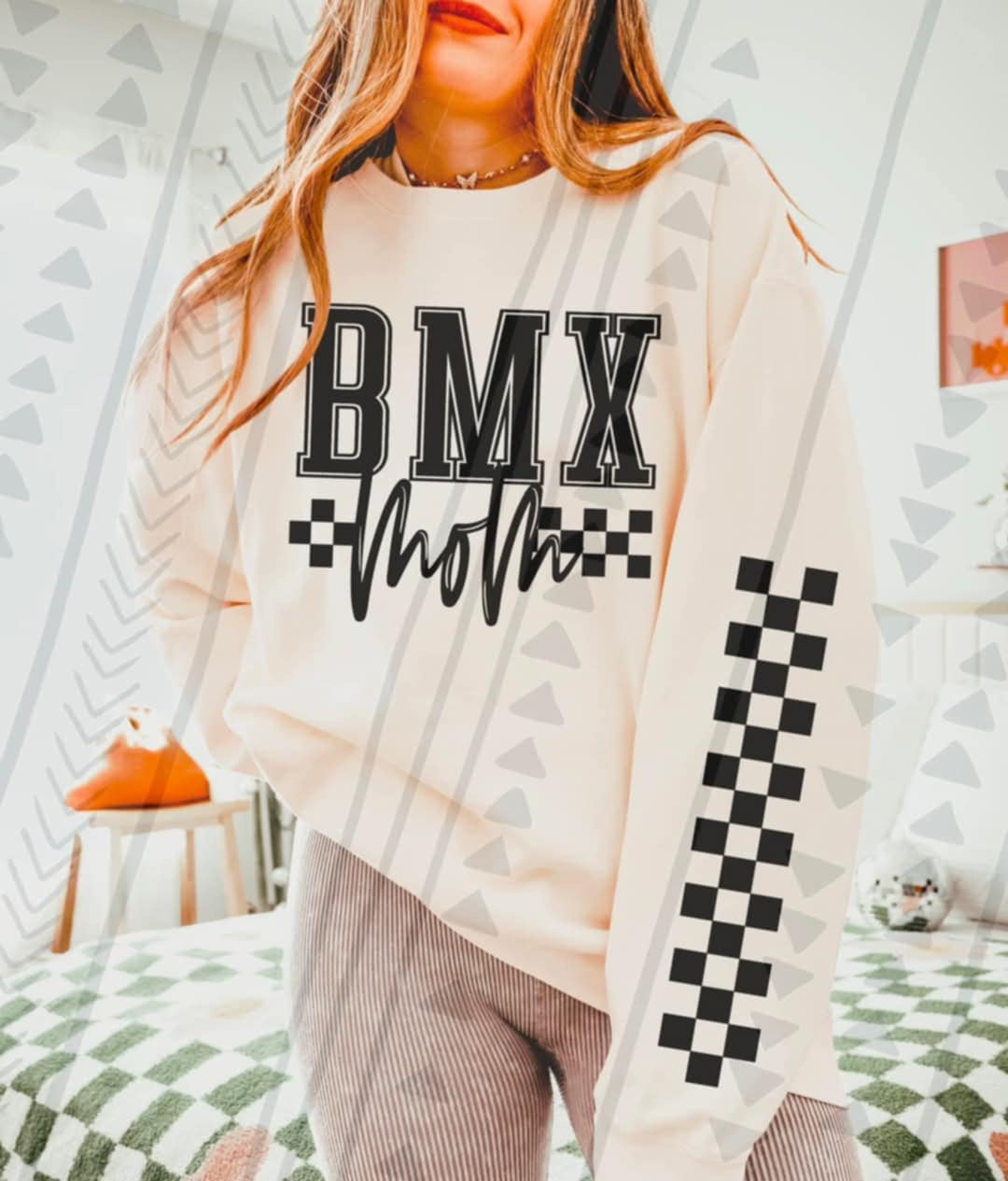 BMX mom checkered FRONT 94662 DTF transfer – Mud & Grace Transfers