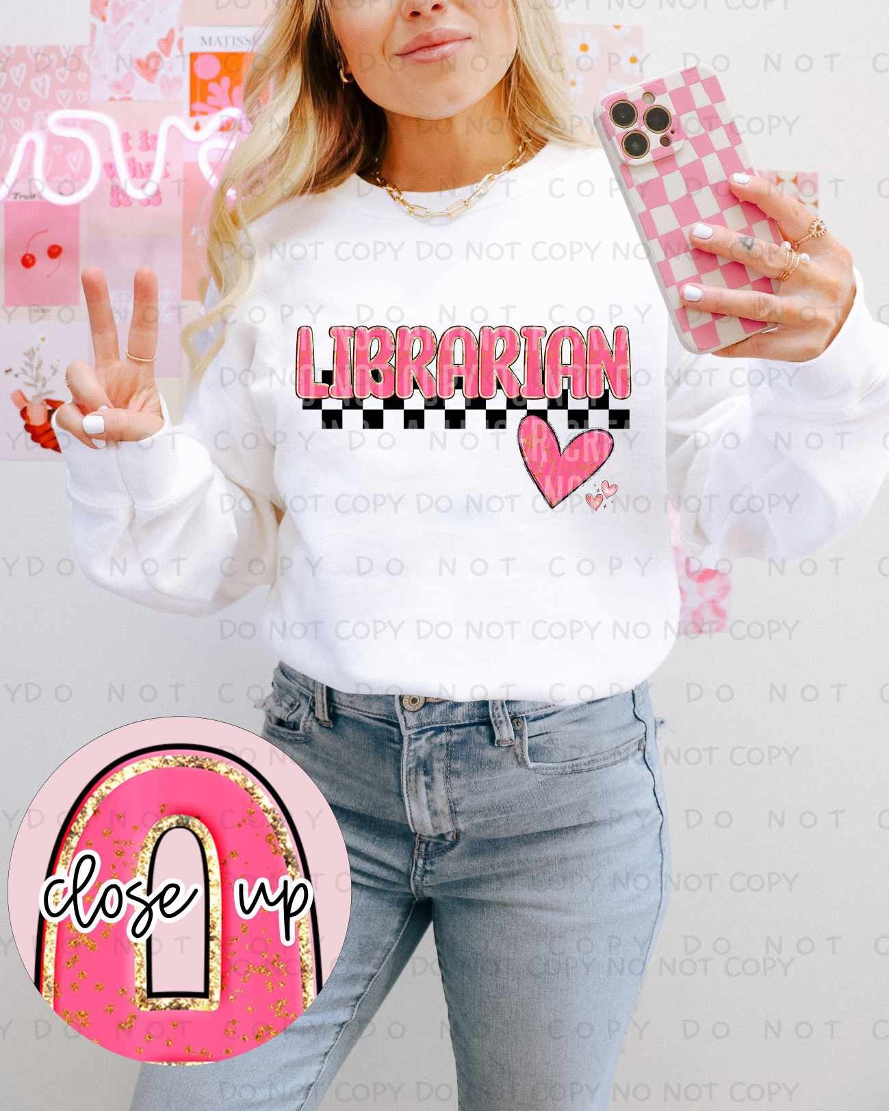 Librarian pink and gold (ECHT) 84799 DTF transfer – Mud & Grace Transfers