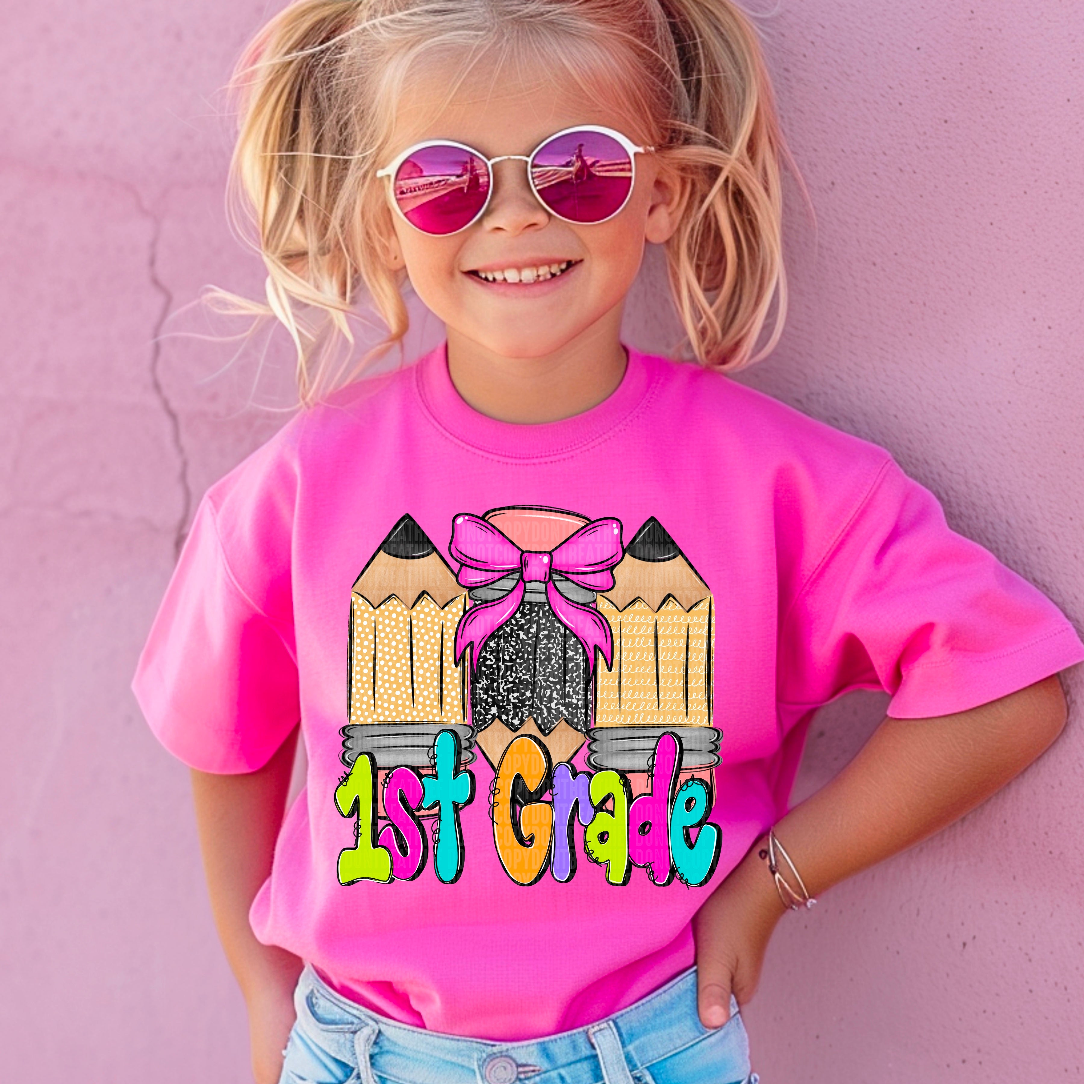 1st grade doodle pencil GIRL (SDD) 107138 DTF transfer – Mud & Grace ...