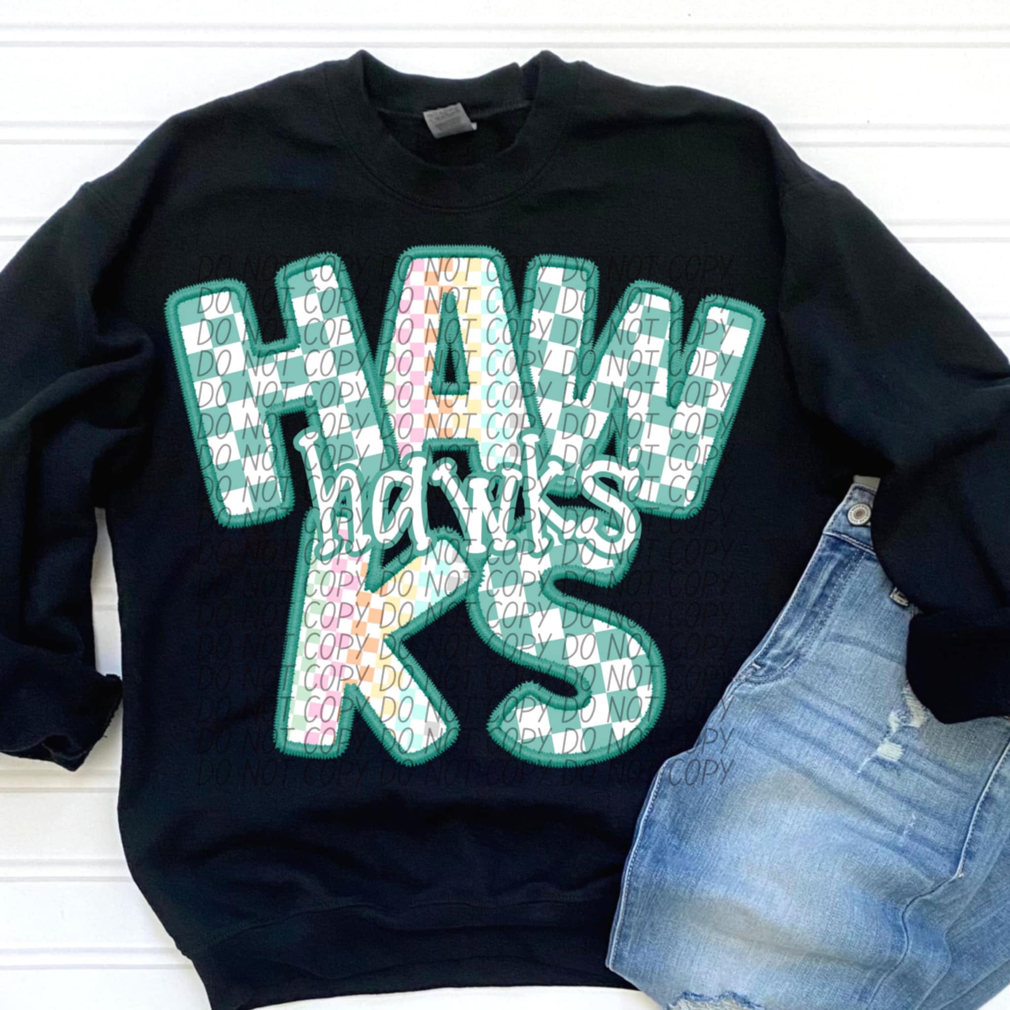 Hawks blue and colorful checkered (CITY) 85526 DTF transfer – Mud ...