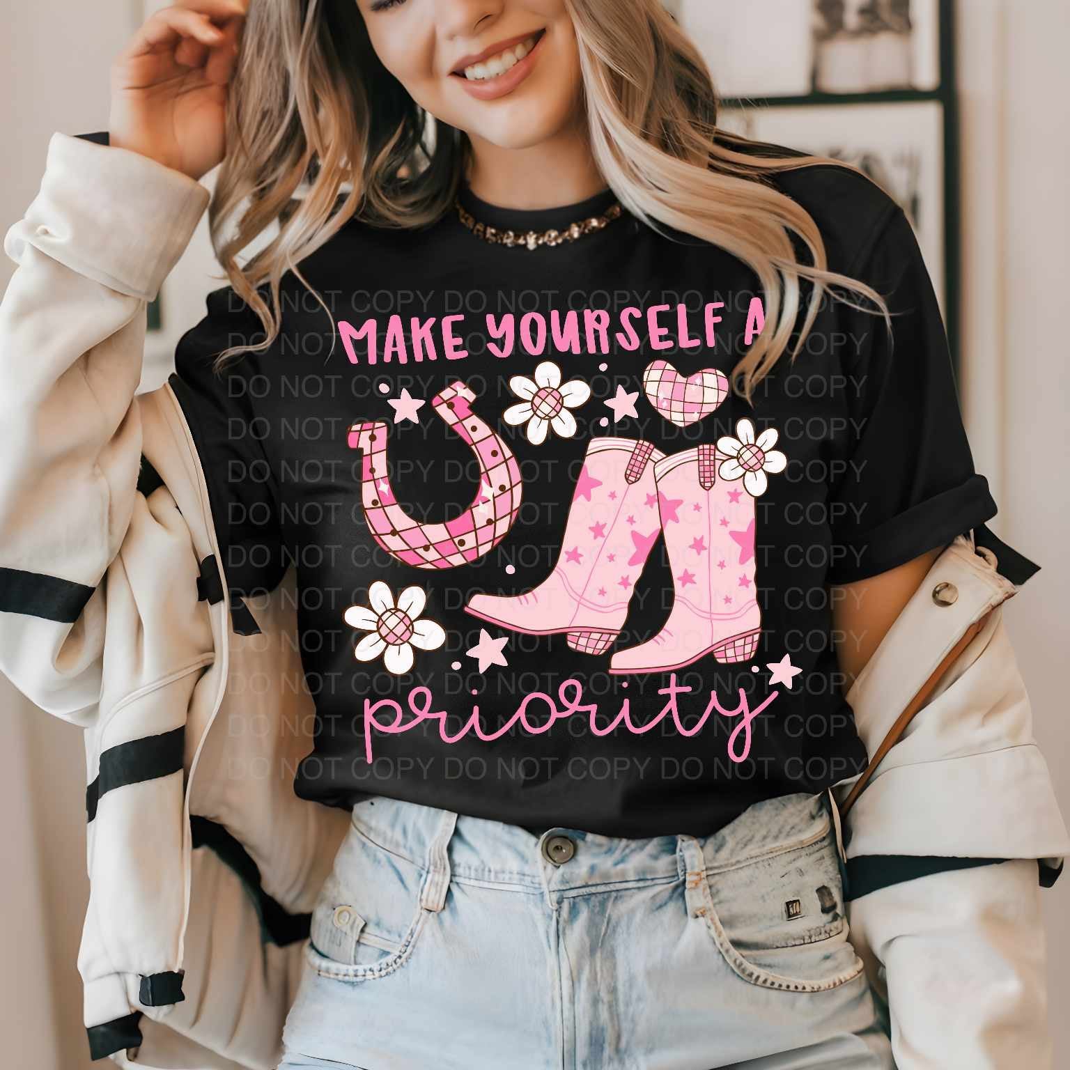 Make yourself a priority pink boots 82246 DTF transfer – Mud & Grace ...