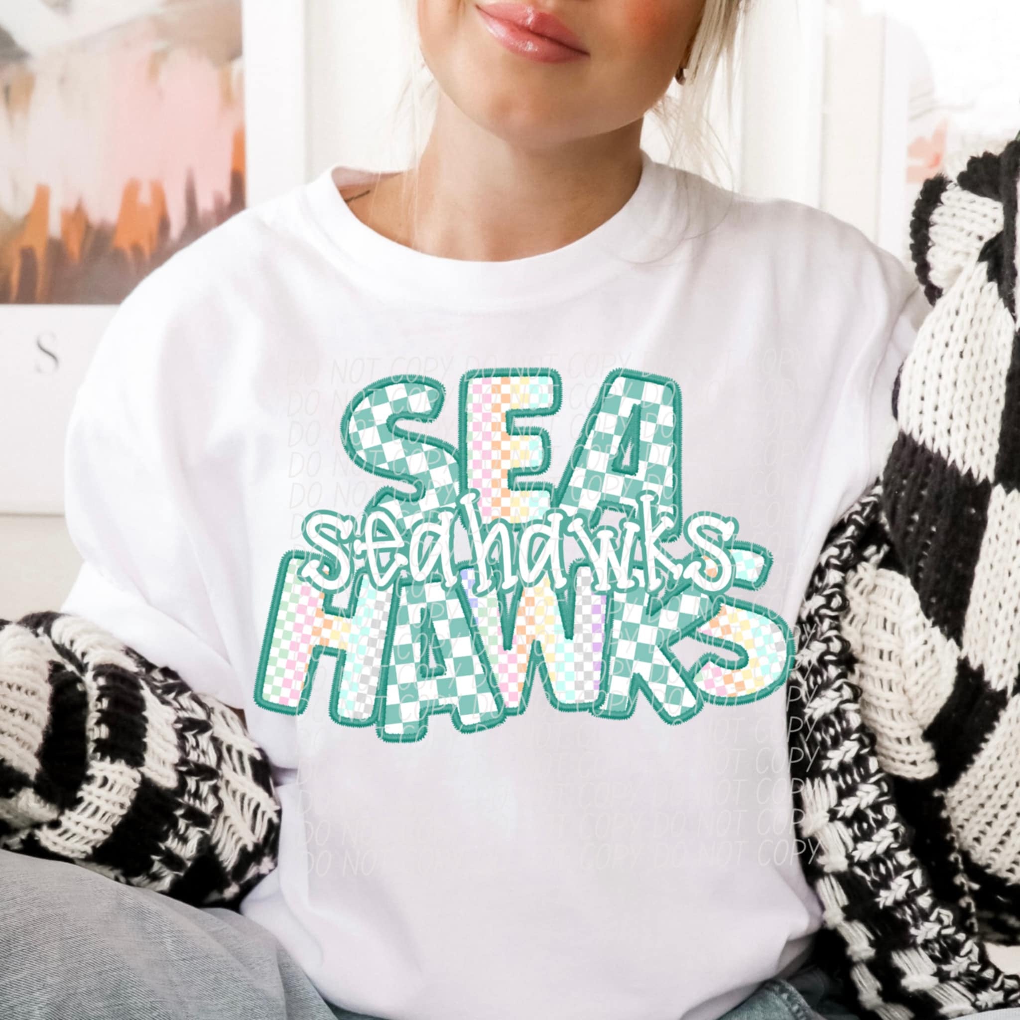 Sea hawks blue and colorful checkered (CITY) 85548 DTF transfer – Mud ...