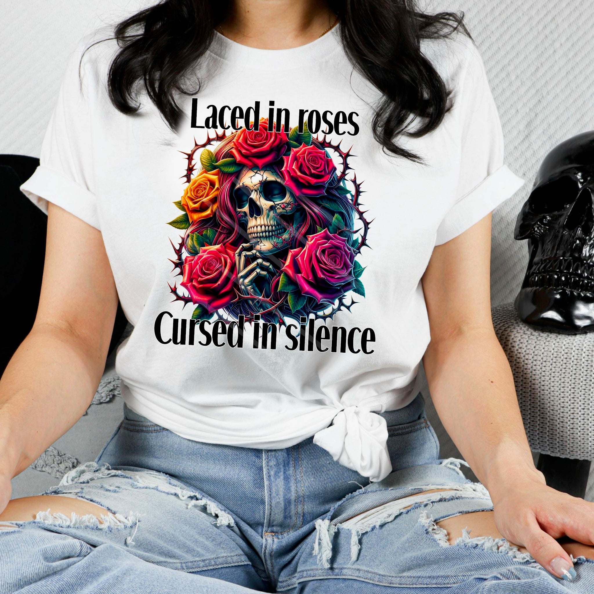 Laced In Roses cursed in silence skeleton (chaos) 110238 DTF transfer – Mud & Grace Transfers