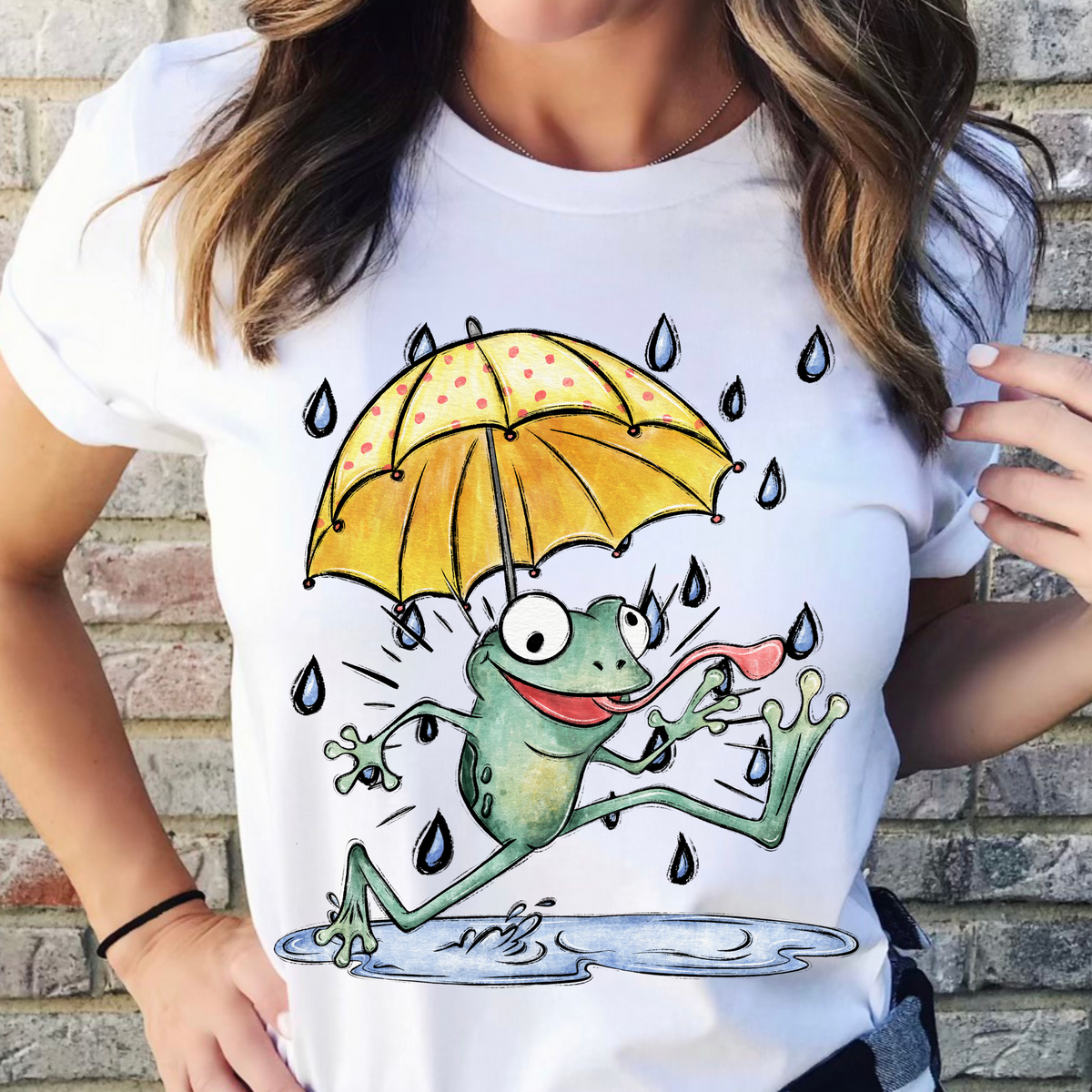 Frog with yellow umbrella (CITY) 24280 DTF transfer – Mud & Grace Transfers