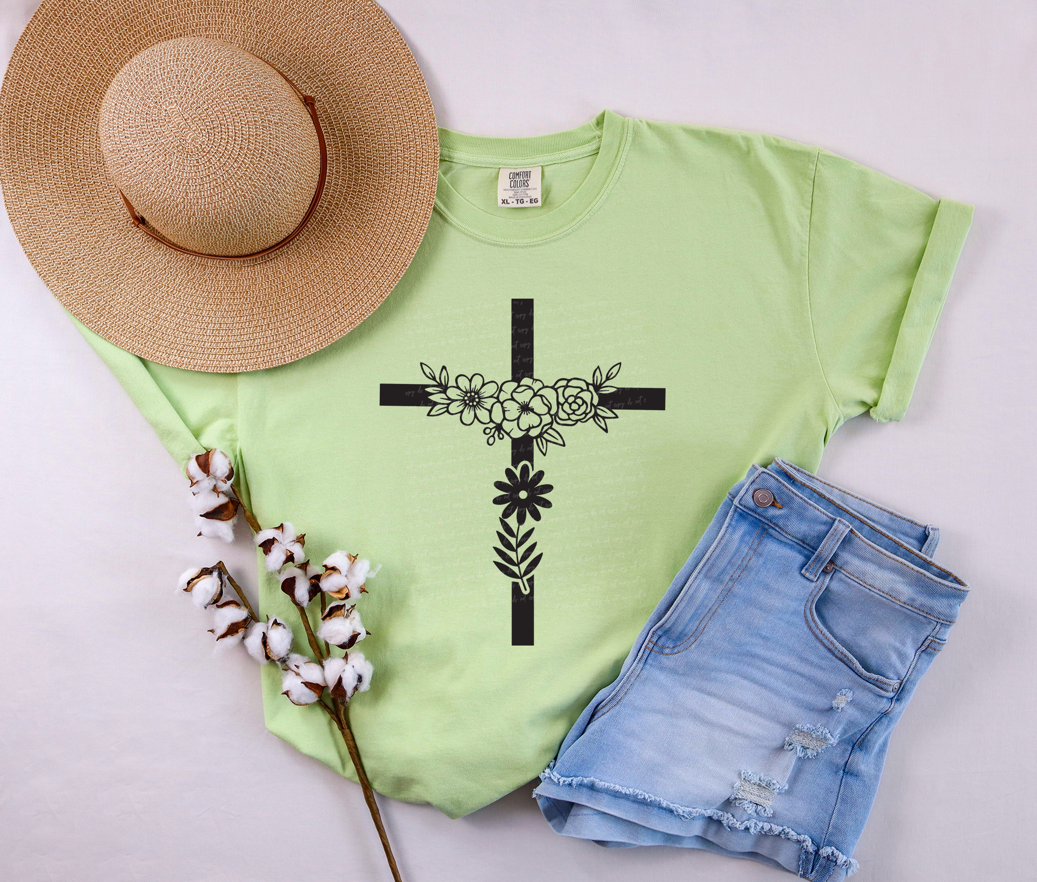 Floral Cross 76329 DTF Transfer – Mud & Grace Transfers