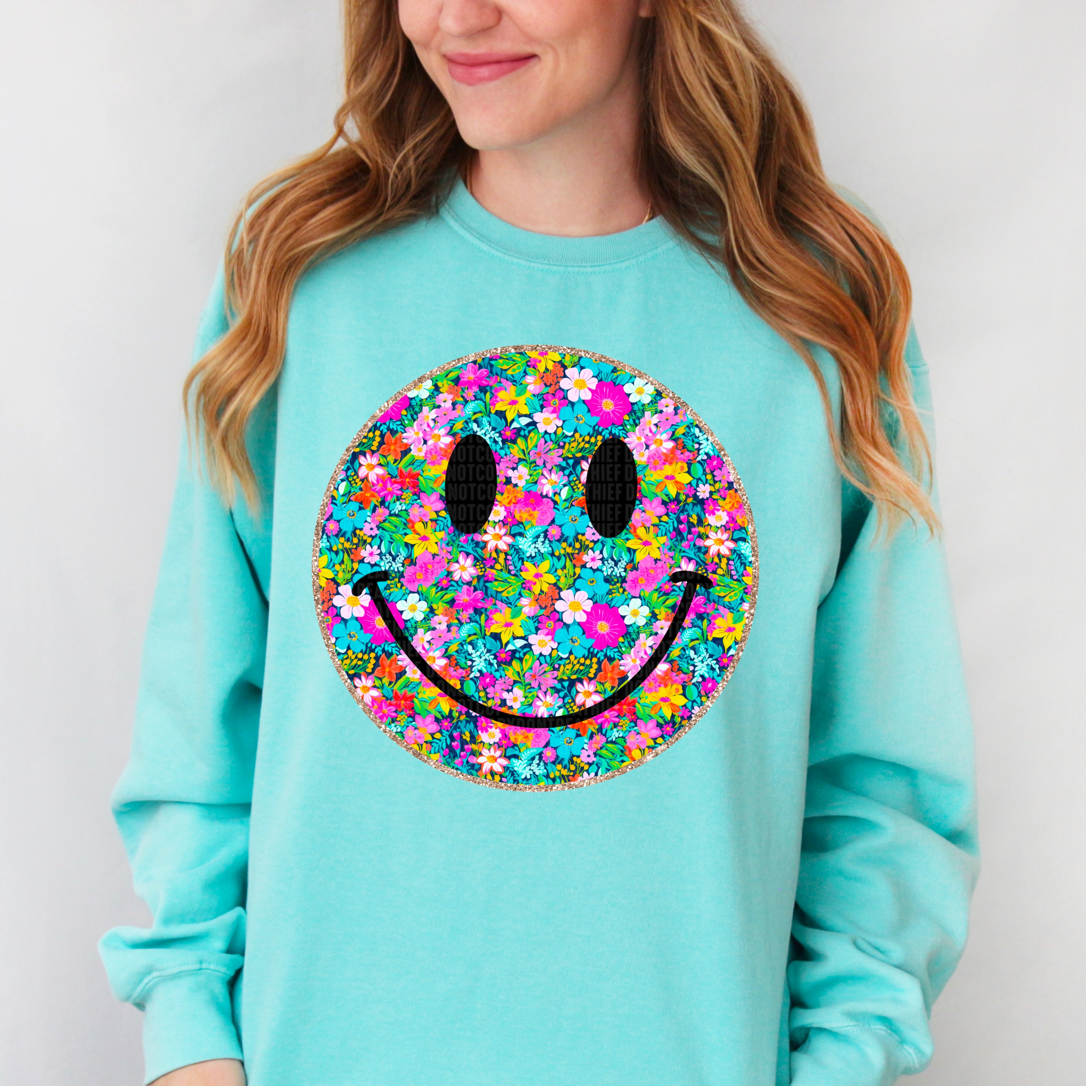 Floral smiley face DTF transfer – Mud & Grace Transfers