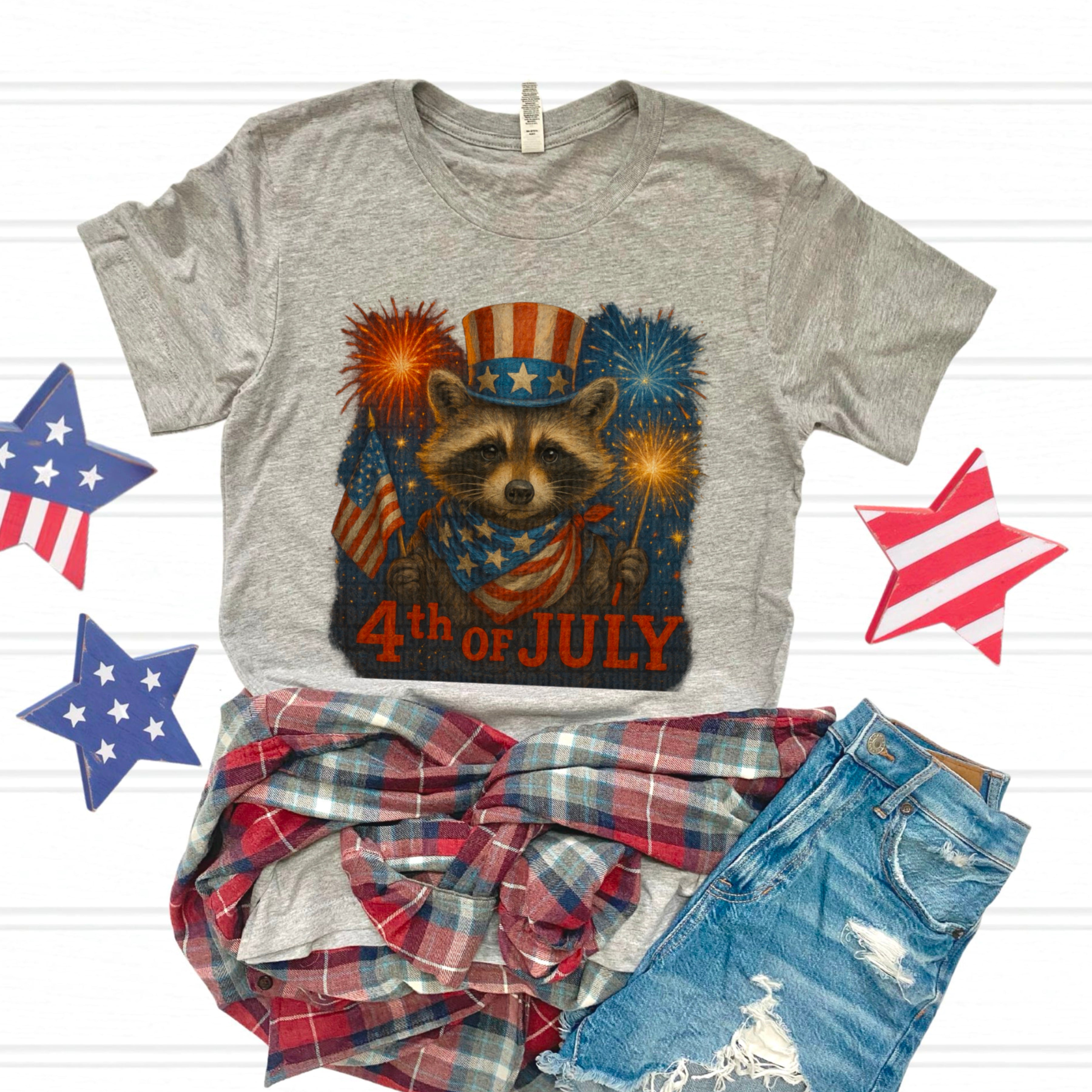 4th of July Patriotic Racoon (SDD) DTF transfer – Mud & Grace Transfers