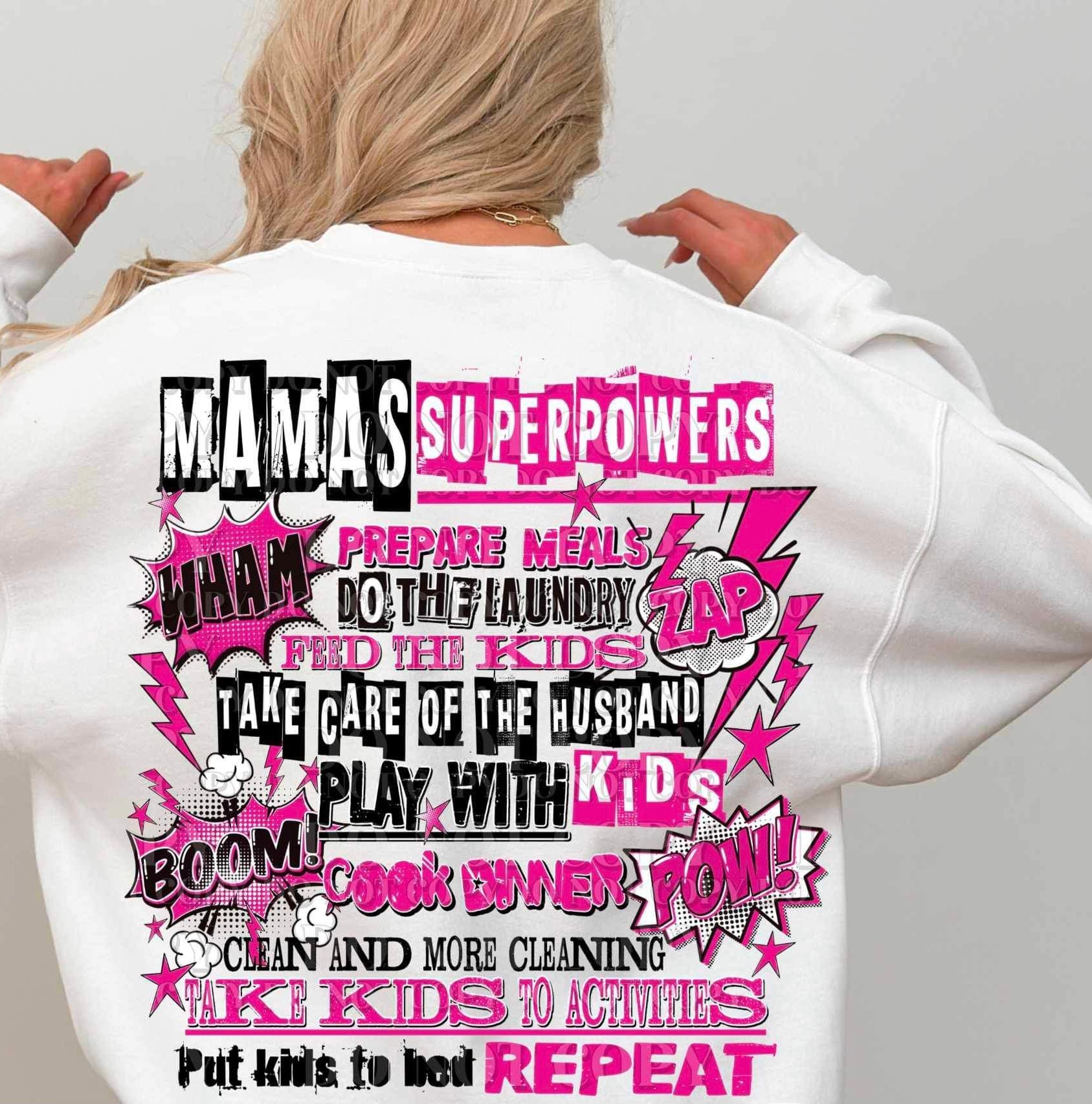 Mamas superpowers pink 20782 DTF transfer – Mud & Grace Transfers