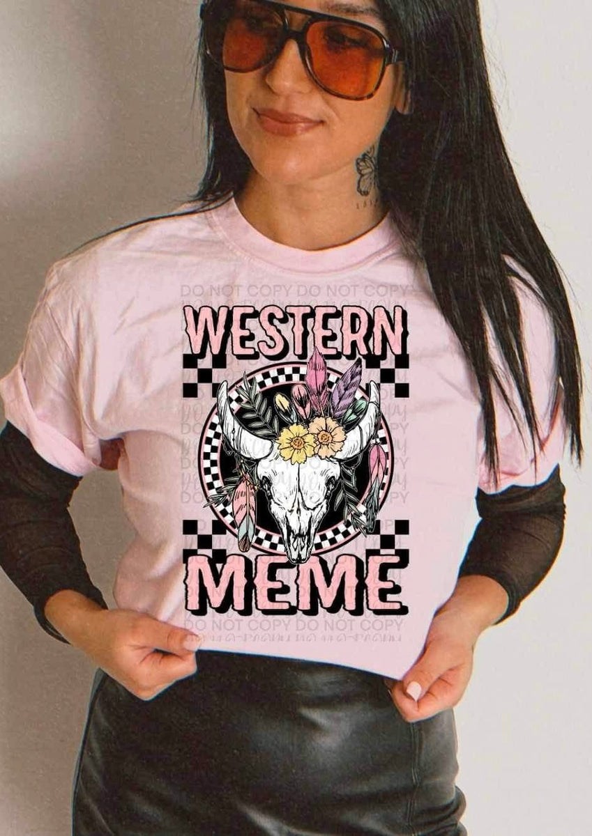 Western meme bull skull 23302 DTF transfera – Mud & Grace Transfers