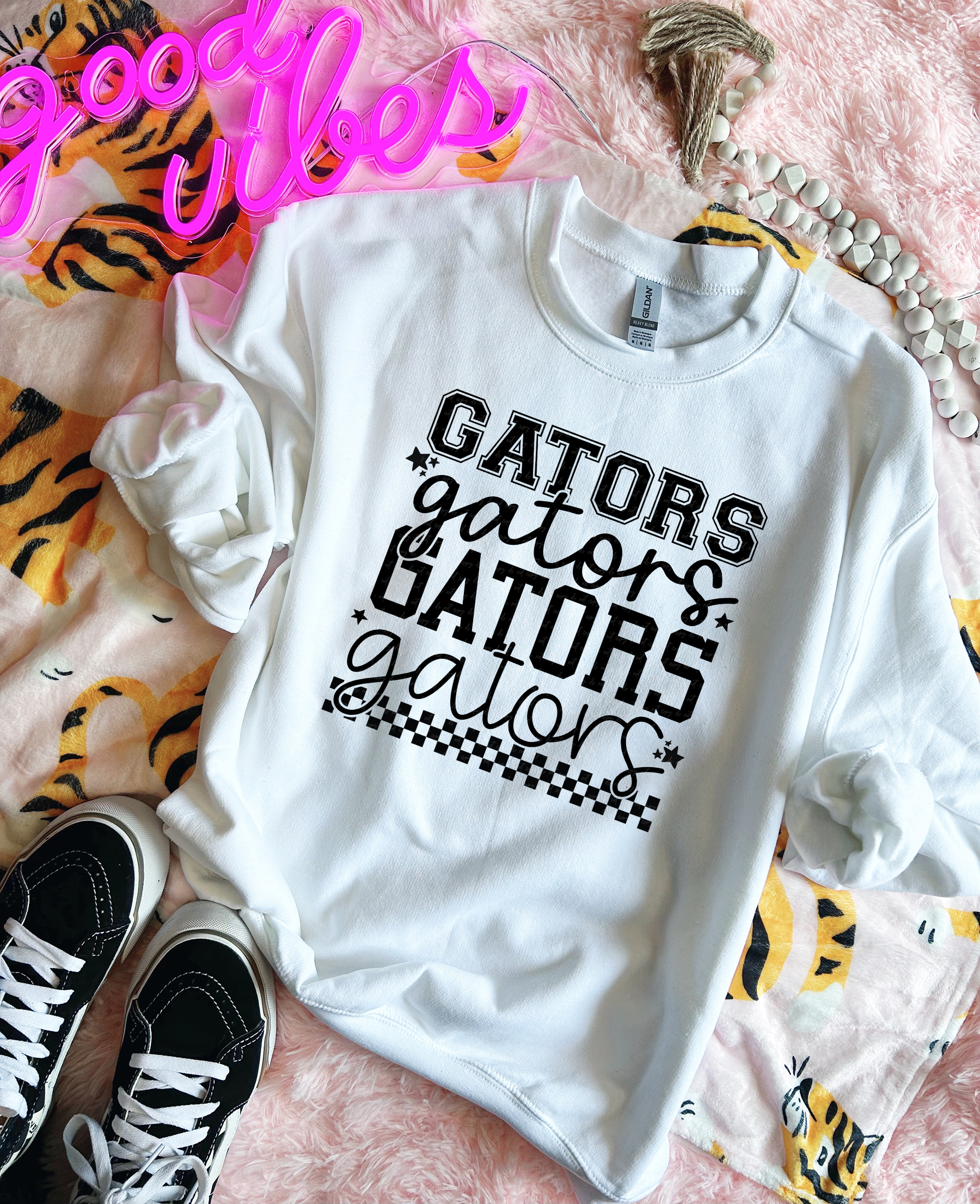 Gators Varsity And Cursive Font Checkers Black 86622 DTF Transfer – Mud ...