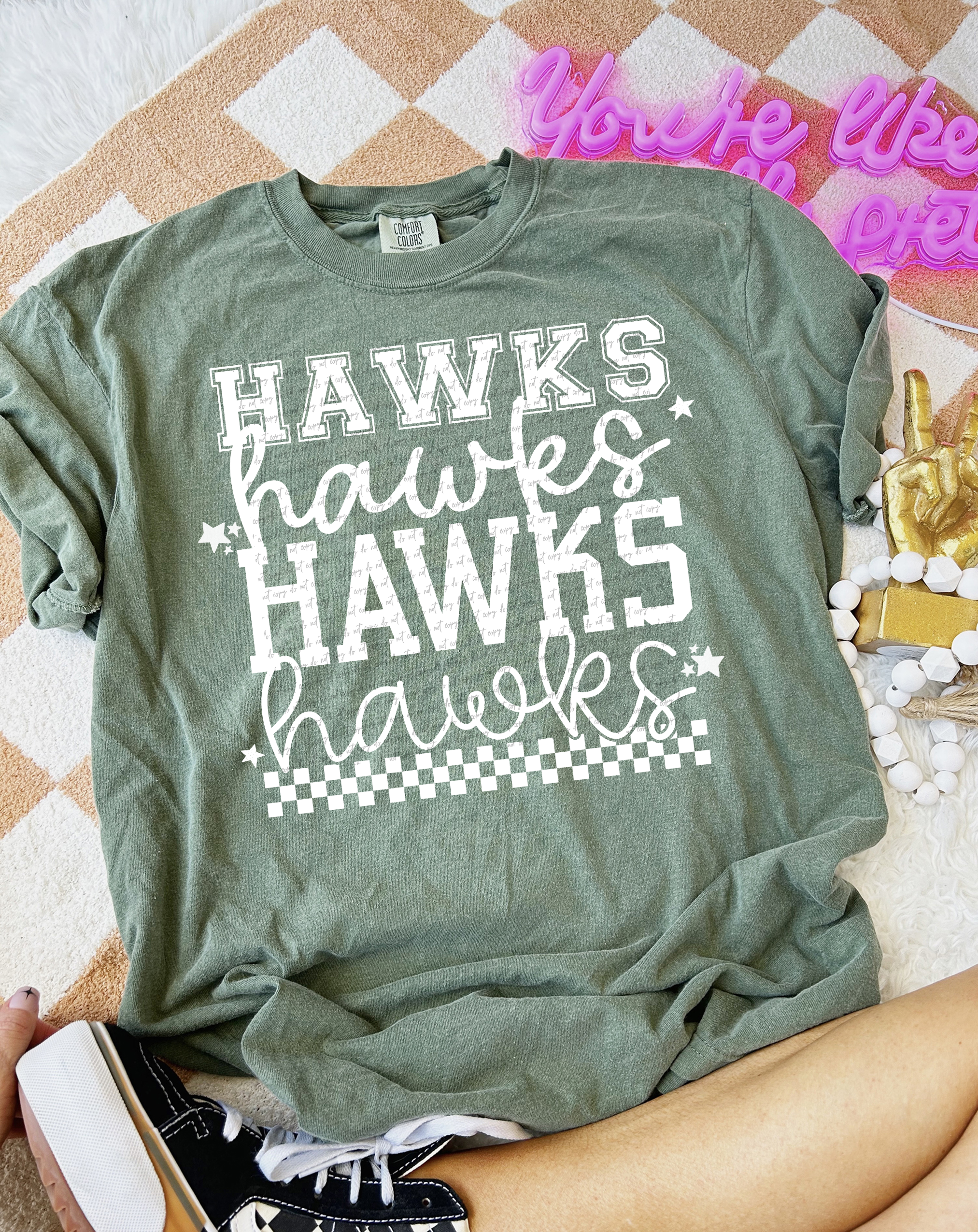 Hawks Varsity And Cursive Font White 86774 DTF Transfer – Mud & Grace ...