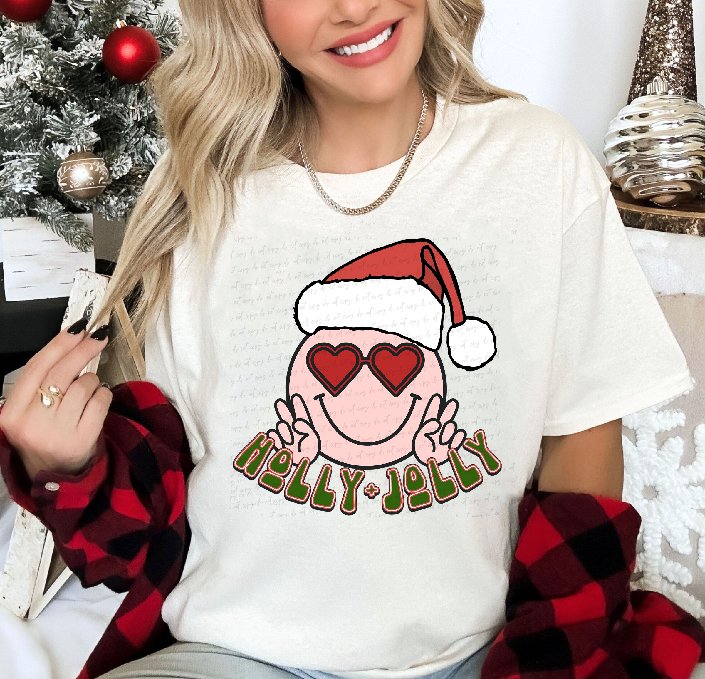 Holly Jolly Smiley Face Heart Eyes Santa Hat Retro 114958 DTF Transfer ...