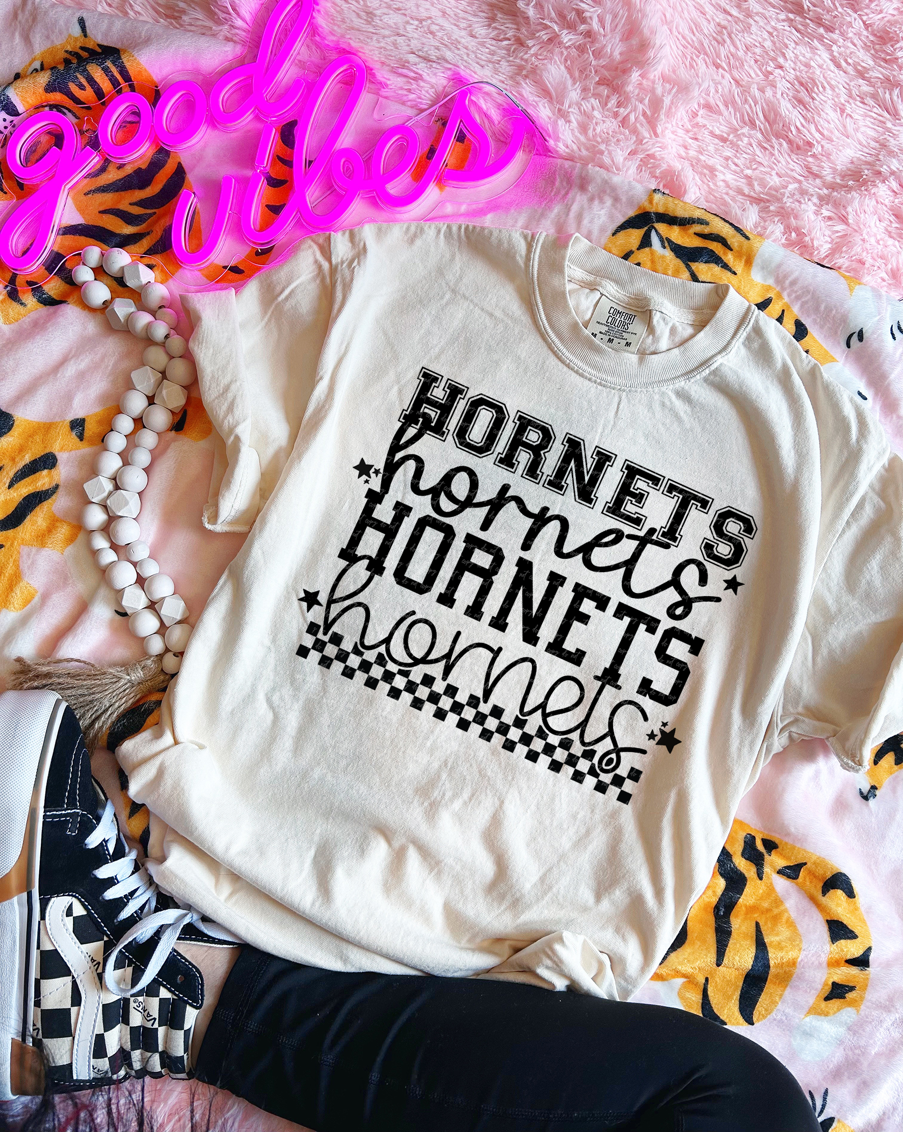 Hornets Varsity And Cursive Font Checkers Black 86624 DTF Transfer ...