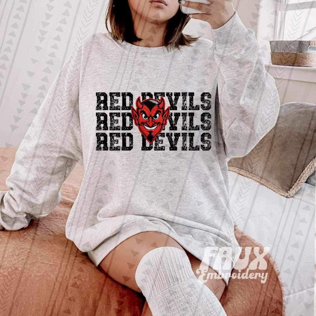 Red Devils STACKED faux embroidery 21374 DTF transfer – Mud & Grace ...