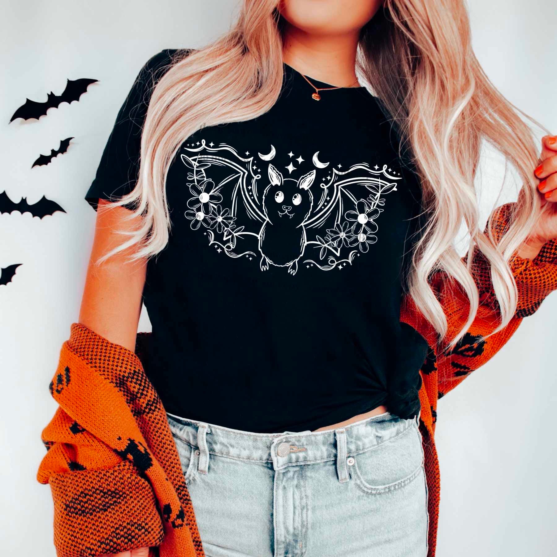 Bat outline with flowers WHITE (CSC) 32586 DTF transfer – Mud & Grace ...