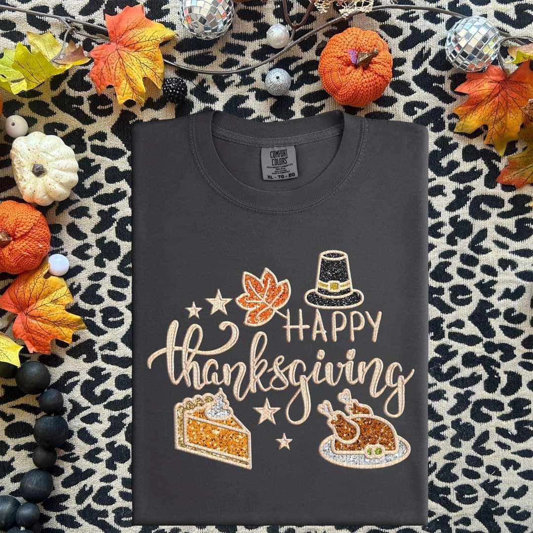 Happy thanksgiving glitter (HW) 65124 DTF transfer – Mud & Grace Transfers