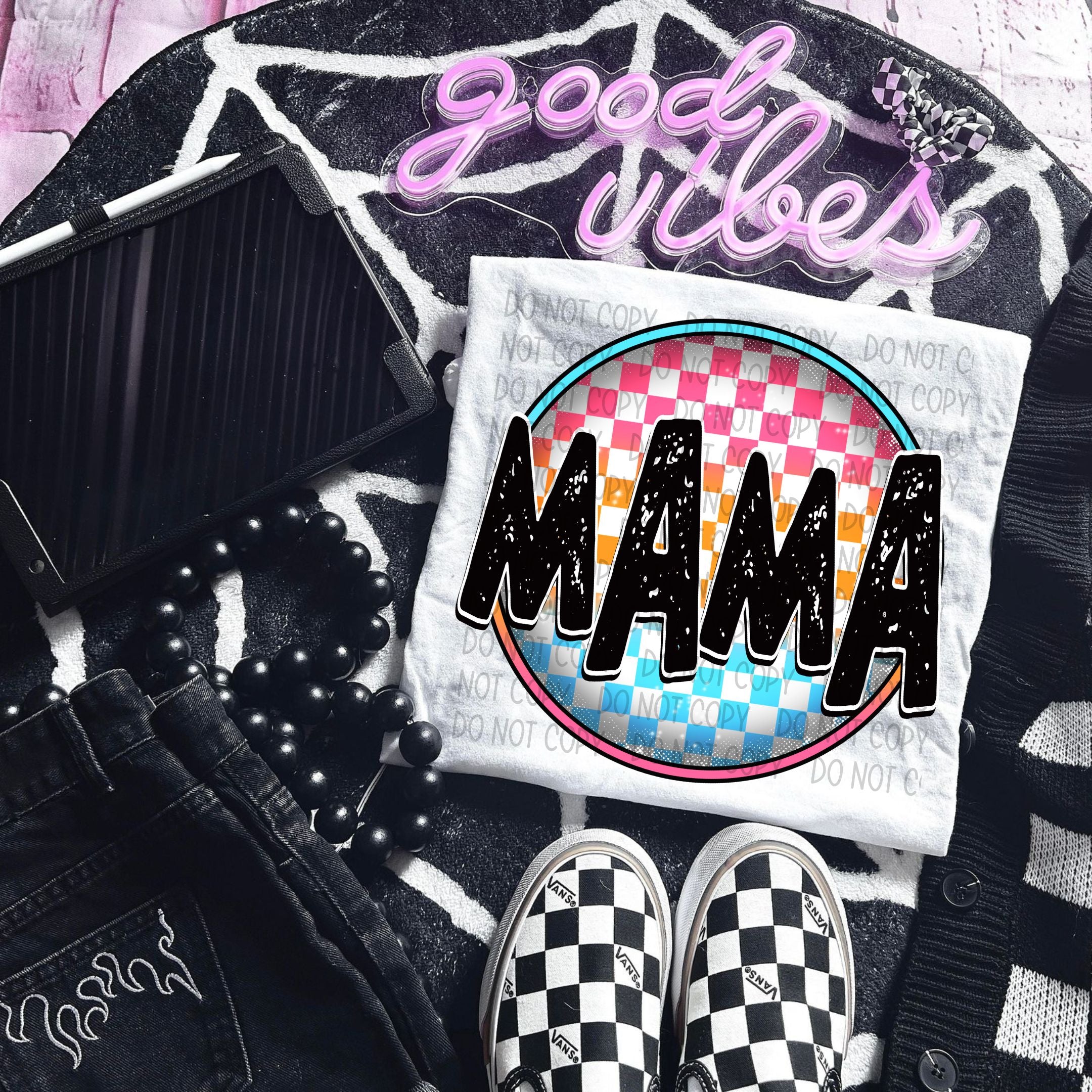 Mama pink orange blue checkered (SWD) 33091 DTF transfer – Mud & Grace ...