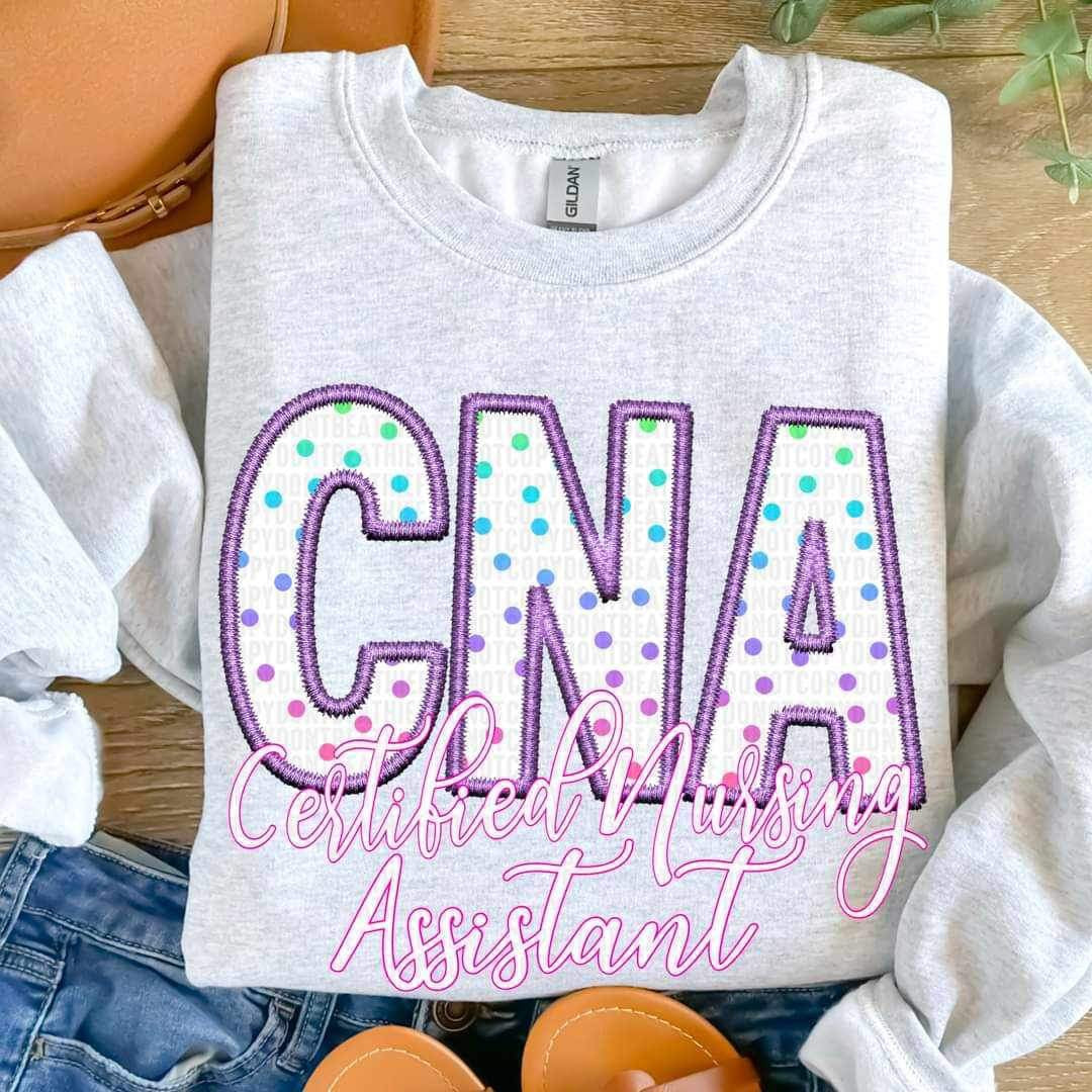 CNA certified nursing assistant polka dots purple embroidery 24038 DTF ...