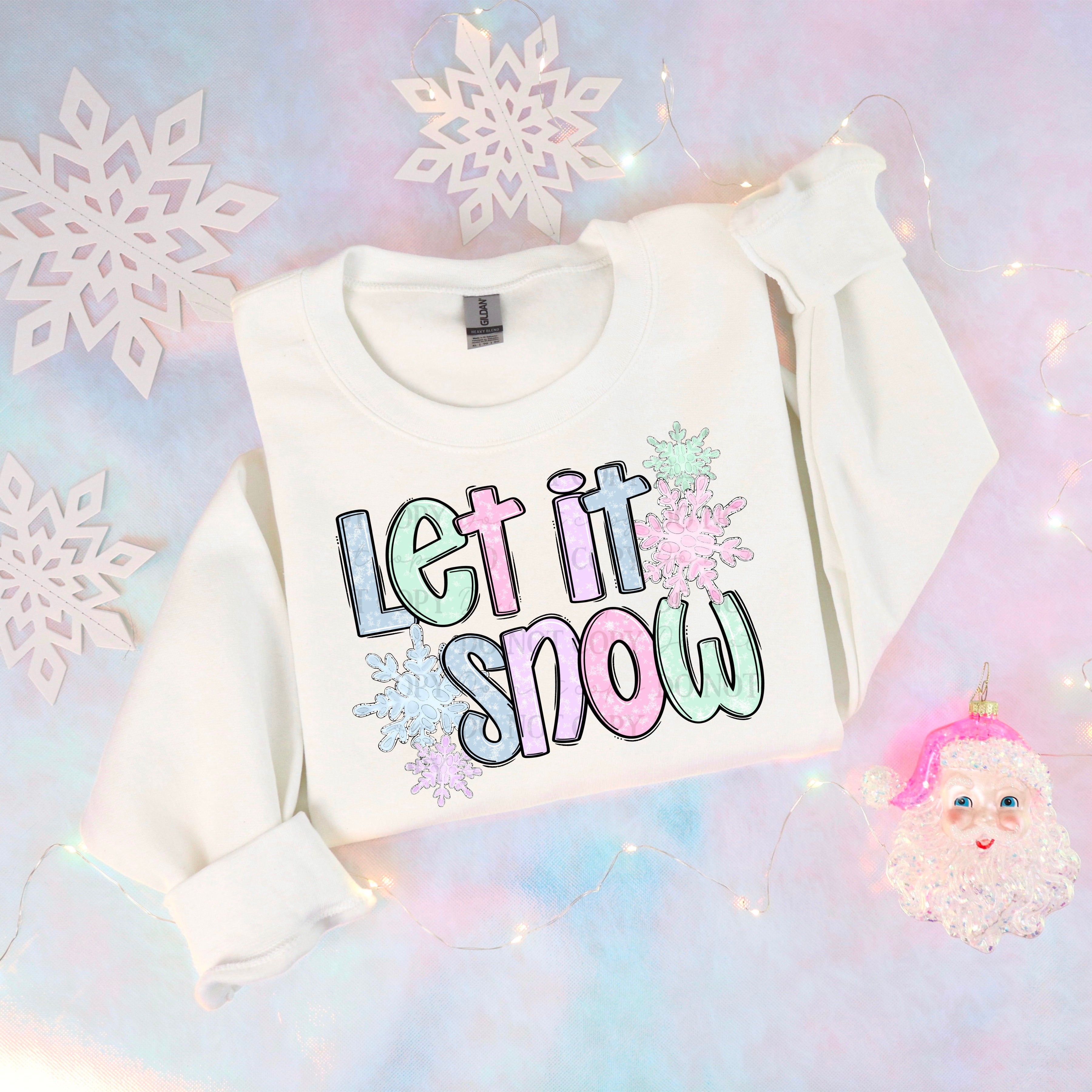 Let it snow pastel snowflakes DTF transfer – Mud & Grace Transfers