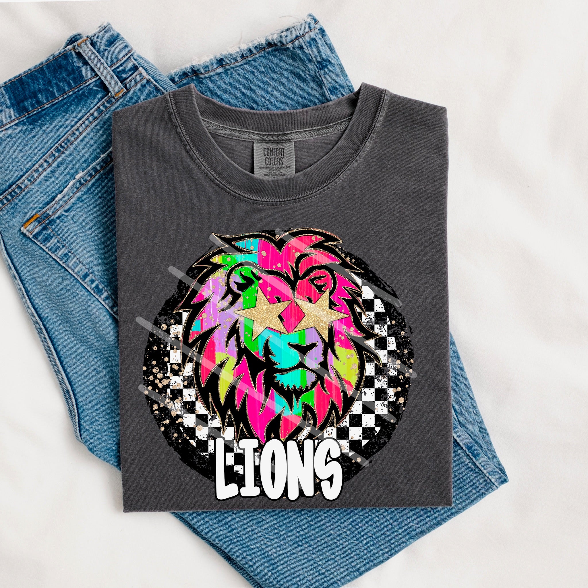 Lions Mascot rainbow checker circle (county line) 111048 DTF transfer ...