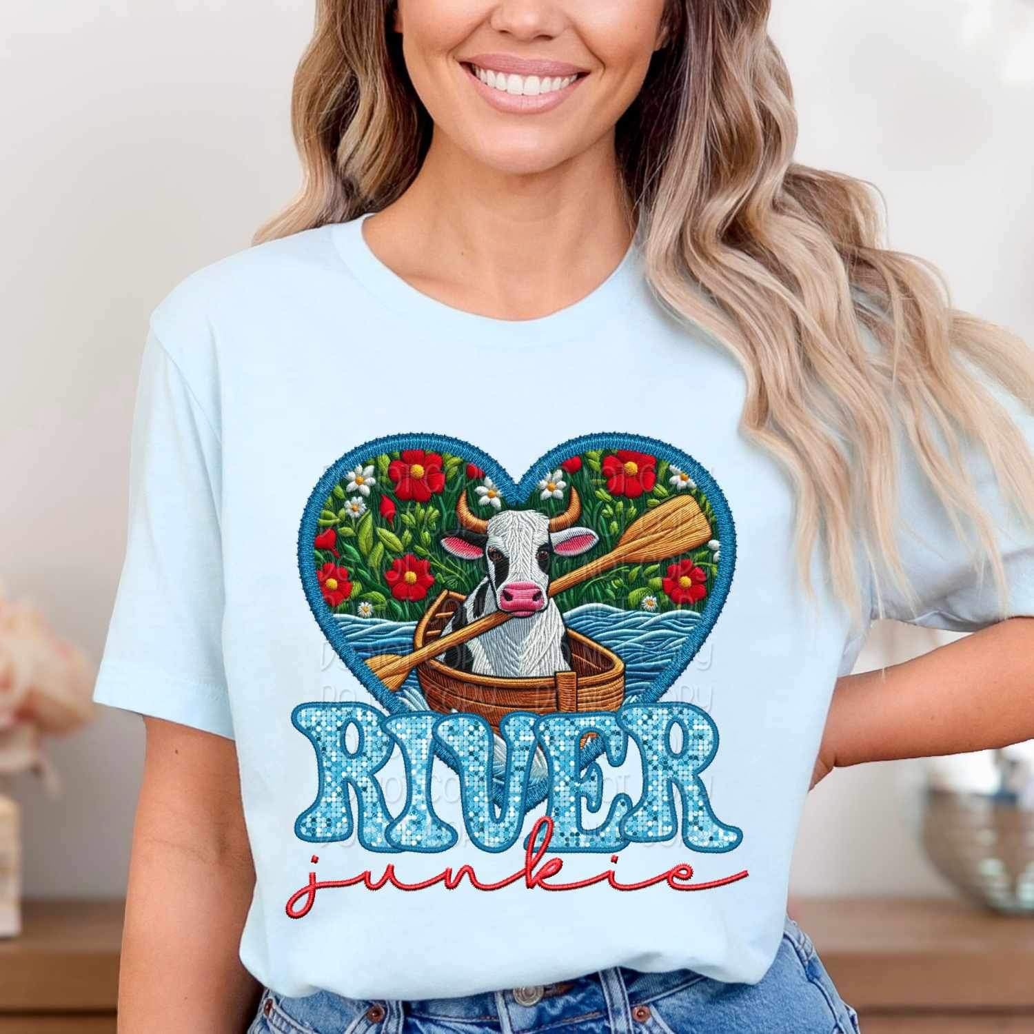River junkie cow in boat 25446 DTF transfer – Mud & Grace Transfers