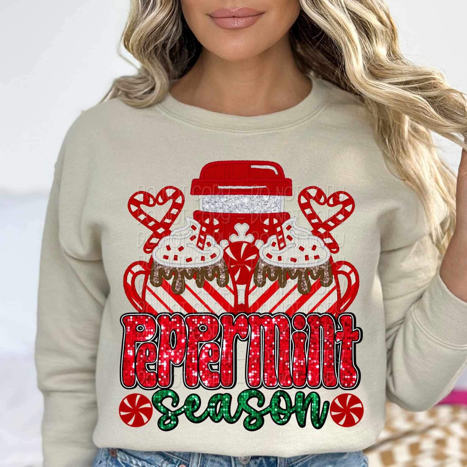 Peppermint season (sequin with peppermint lattes) 15850 DTF Transfer ...