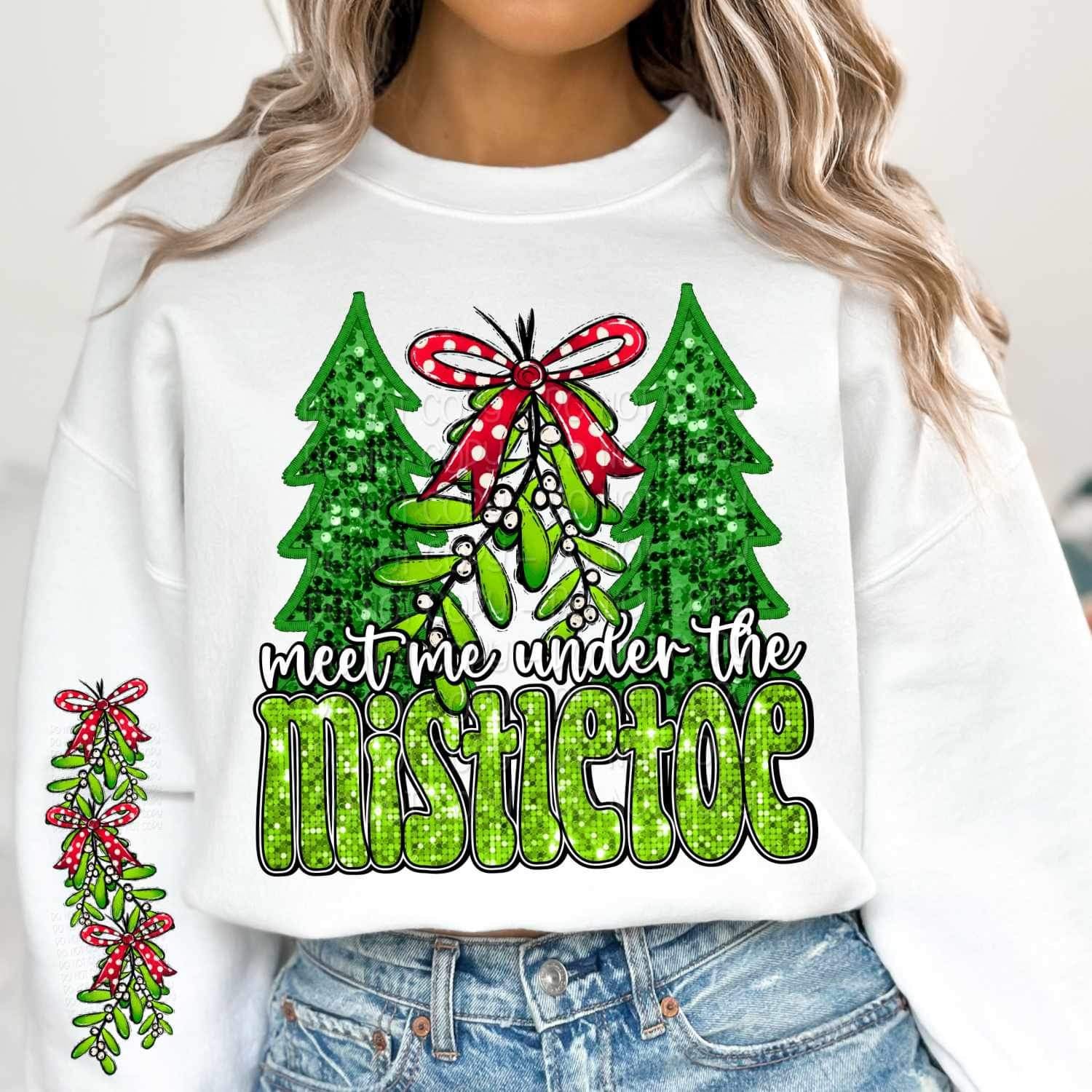 Mistletoe and bows SLEEVE ONLY 16000 DTF Transfer – Mud & Grace Transfers