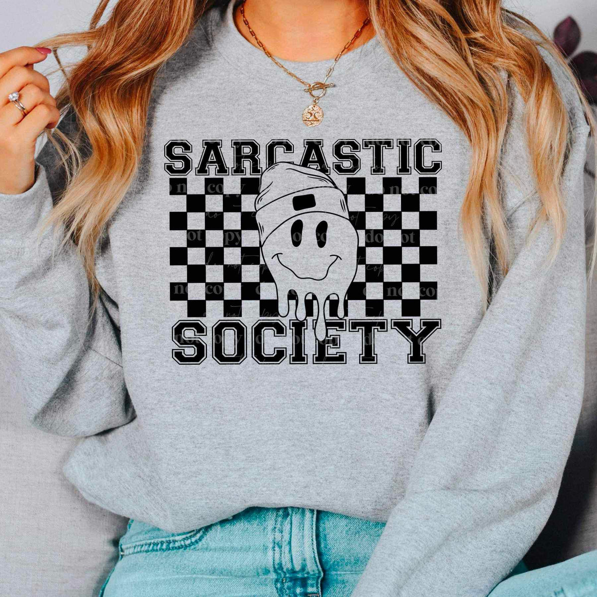 Sarcastic society (dripping smiley face with checkered print BLACK) 16 ...