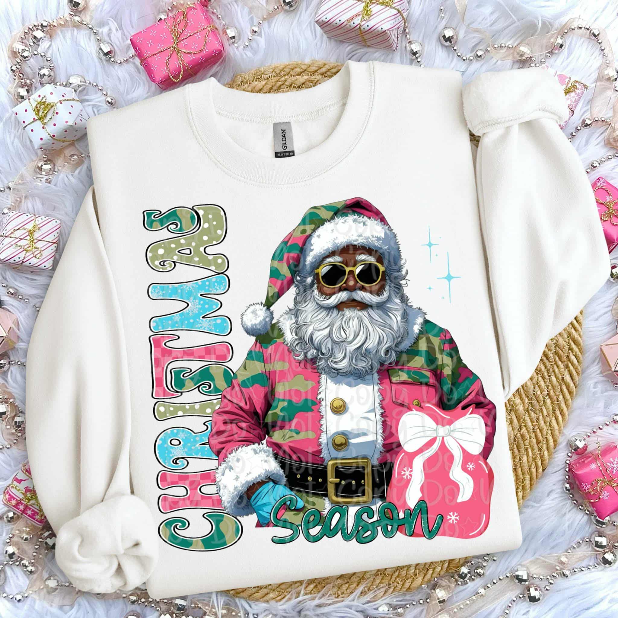 Christmas Season camo Santa darker skin tone (virgo) DTF transfer – Mud ...