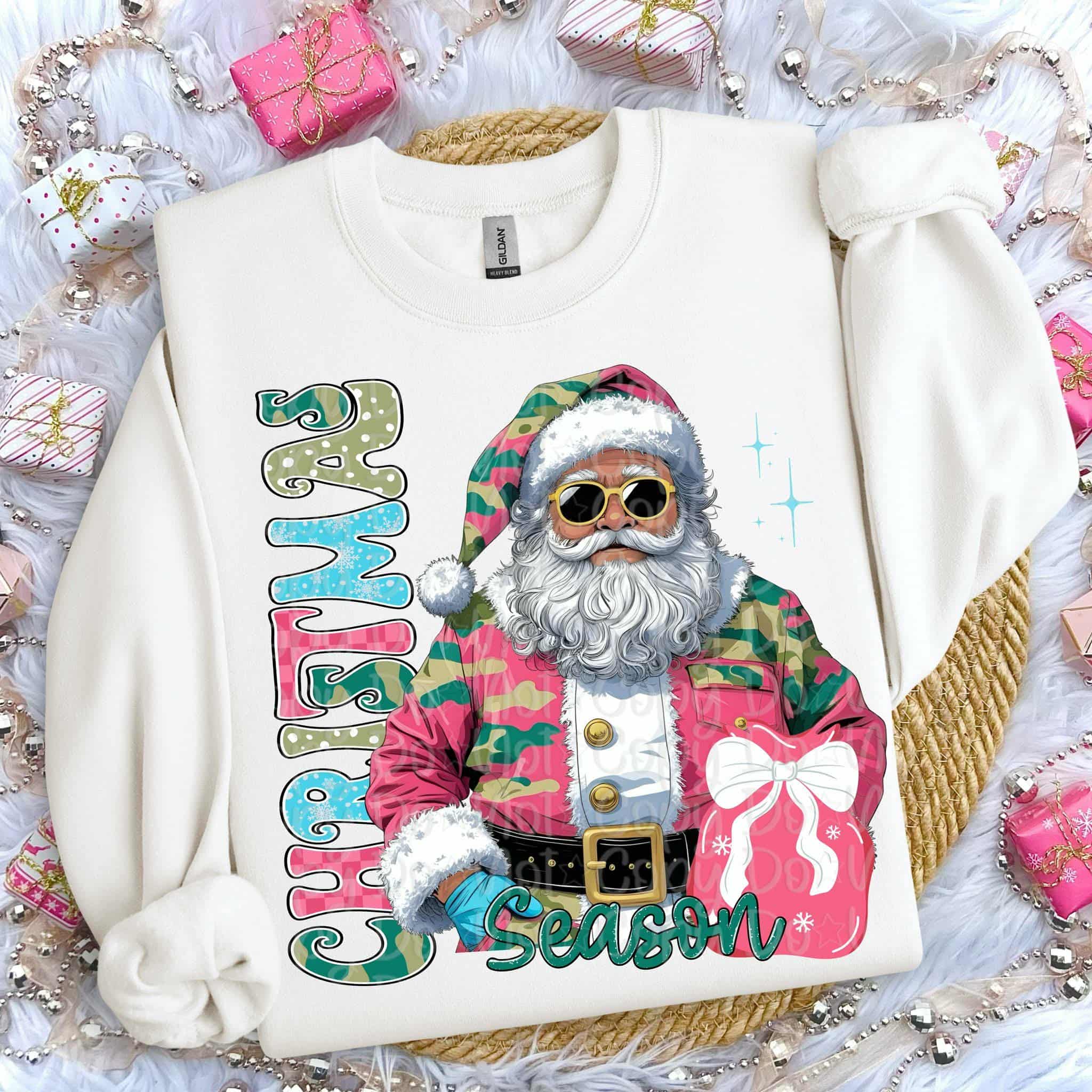 Christmas Season camo Santa lighter skin tone (virgo) DTF transfer ...