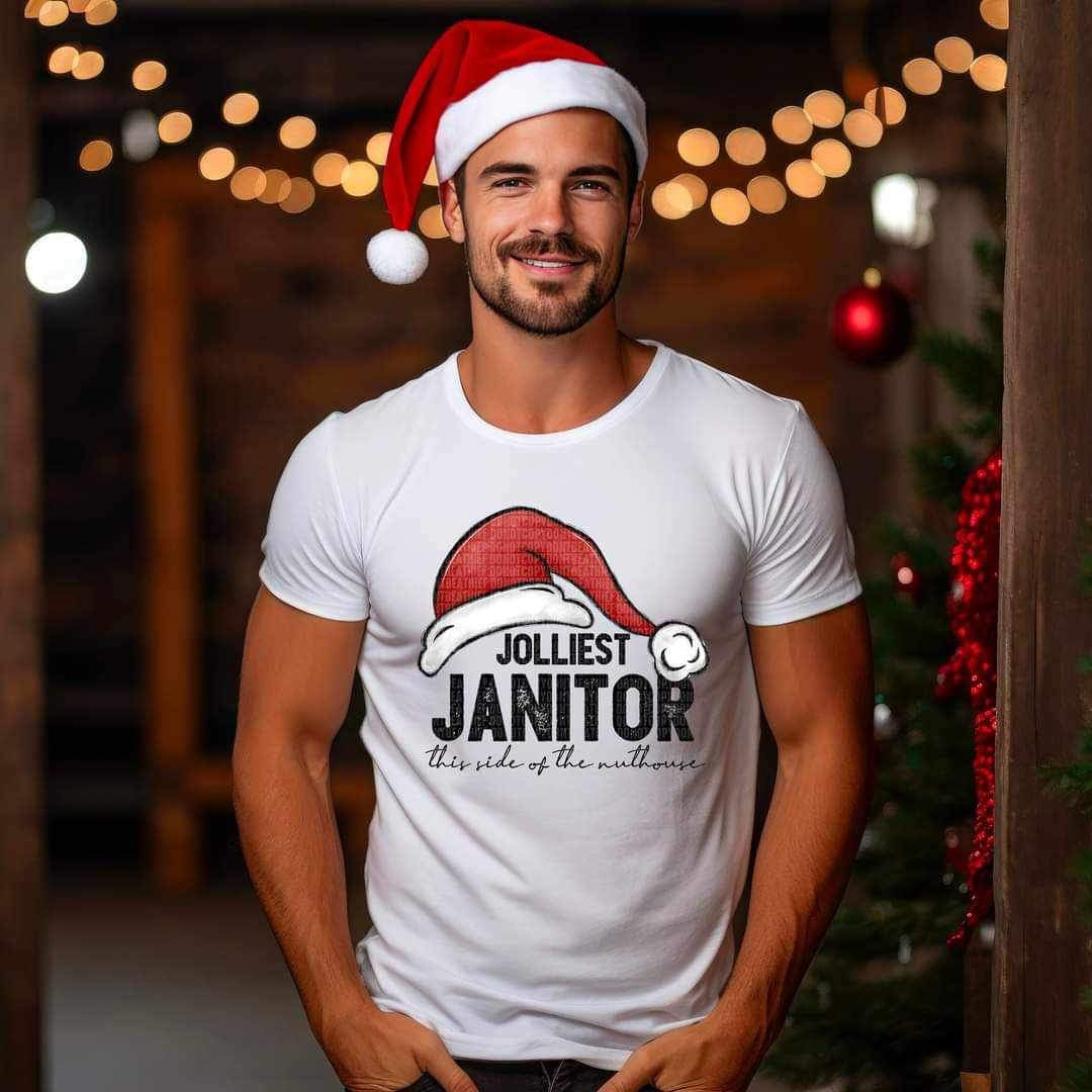 Jolliest JANITOR this side of the nuthouse (with santa hat) 16286 DTF ...