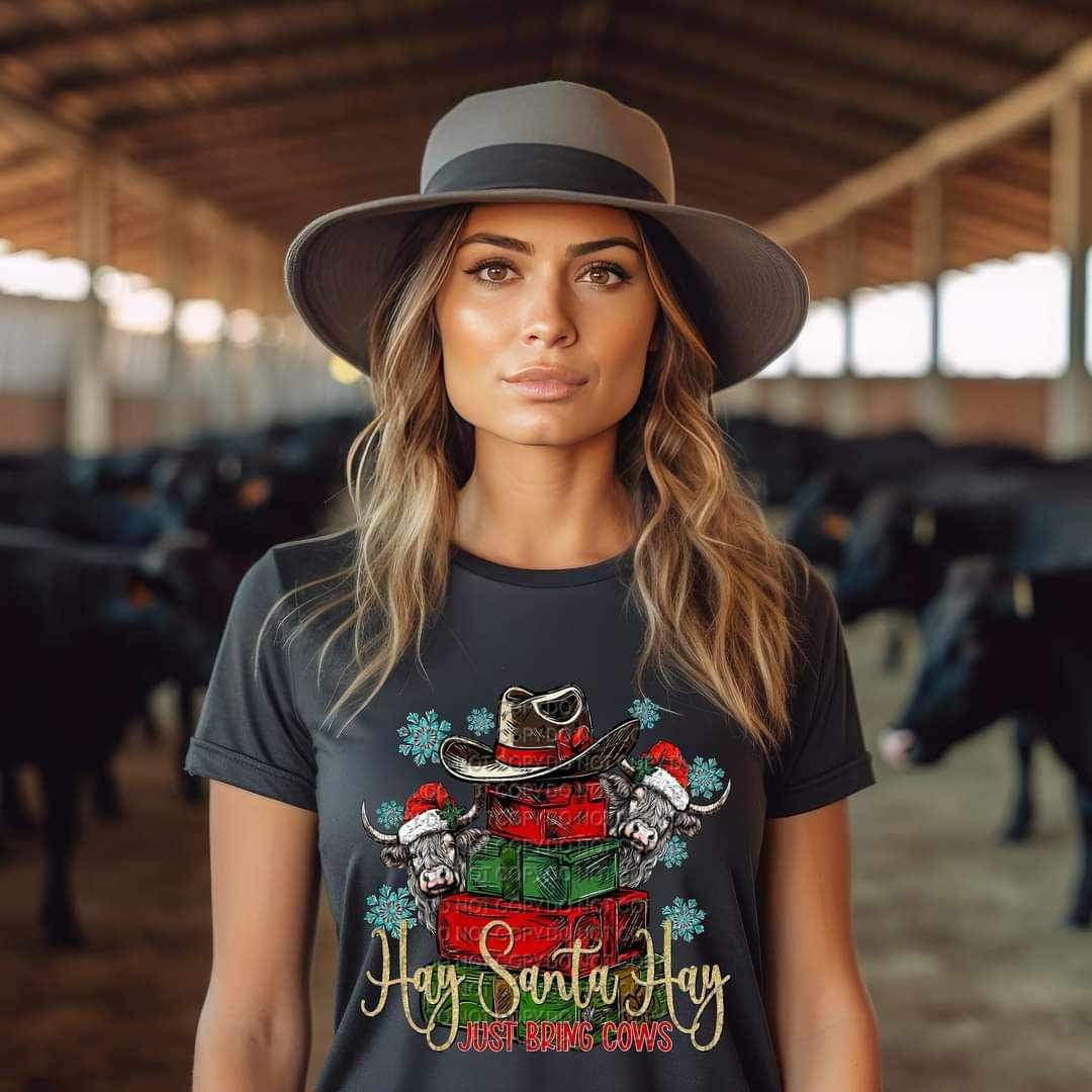 Hey santa hey stack of presents with cows and hat (CCH) 16455 DTF Tran ...