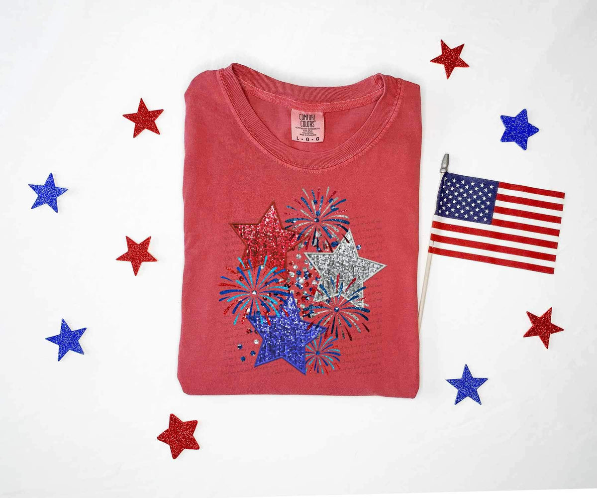 Patriotic stars and fireworks sequin 26711 DTF transfer – Mud & Grace ...