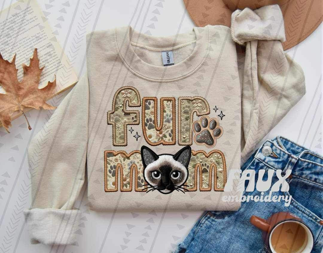 Siamese Cat Fur Mom Faux Embroidery DTF transfer 13748 – Mud & Grace ...
