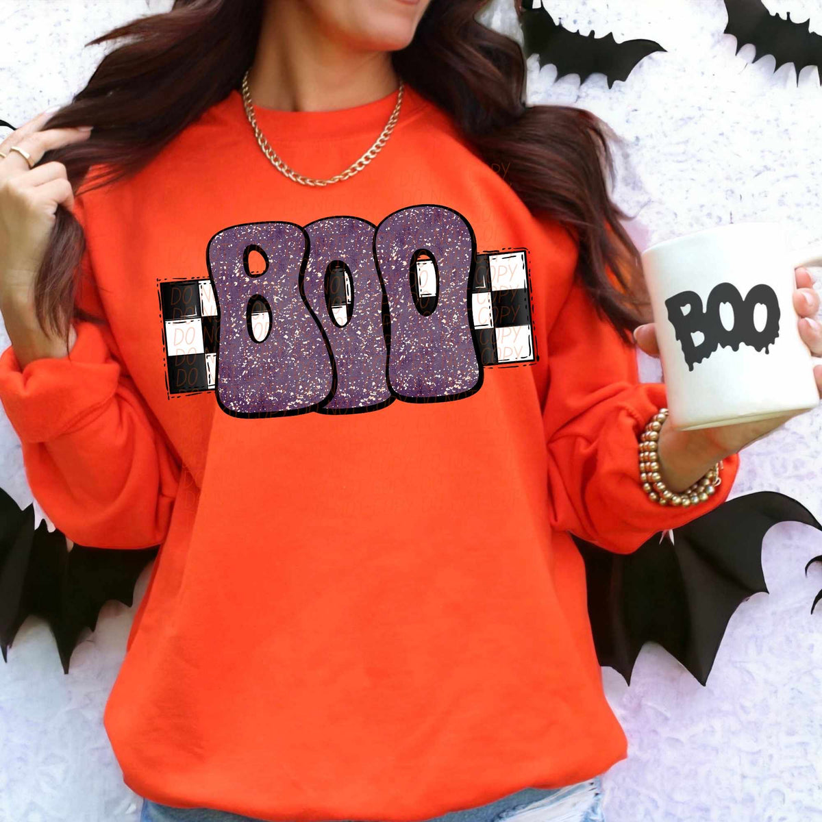 Boo purple grunge font checkered background (CITY) 37132 DTF transfer ...