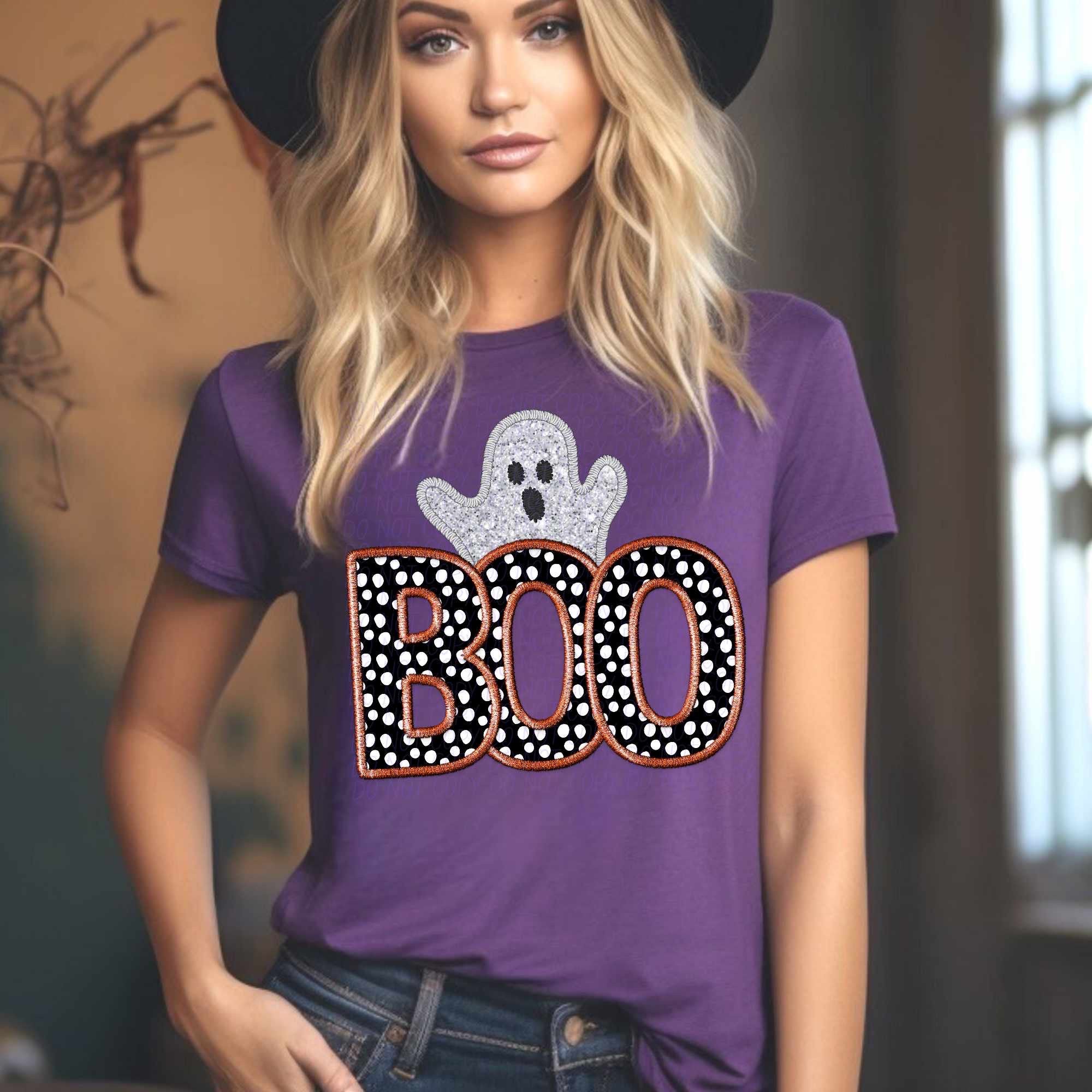 Boo dotted with orange embroidered outline GHOST (CITY) 37135 DTF tran ...