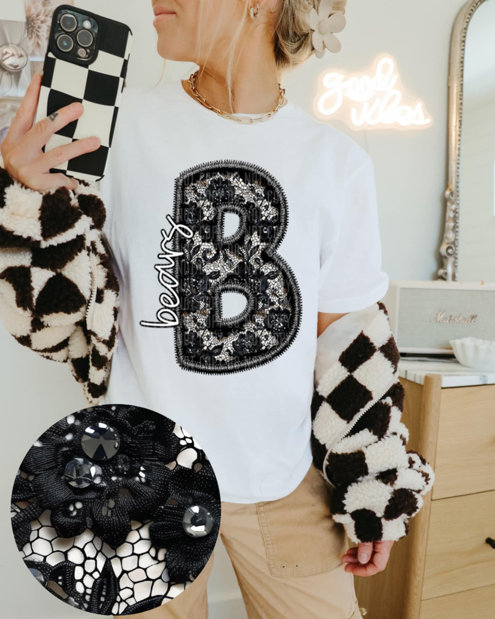 B bears lace letter (Caplinger) 90061 DTF transfer – Mud & Grace Transfers