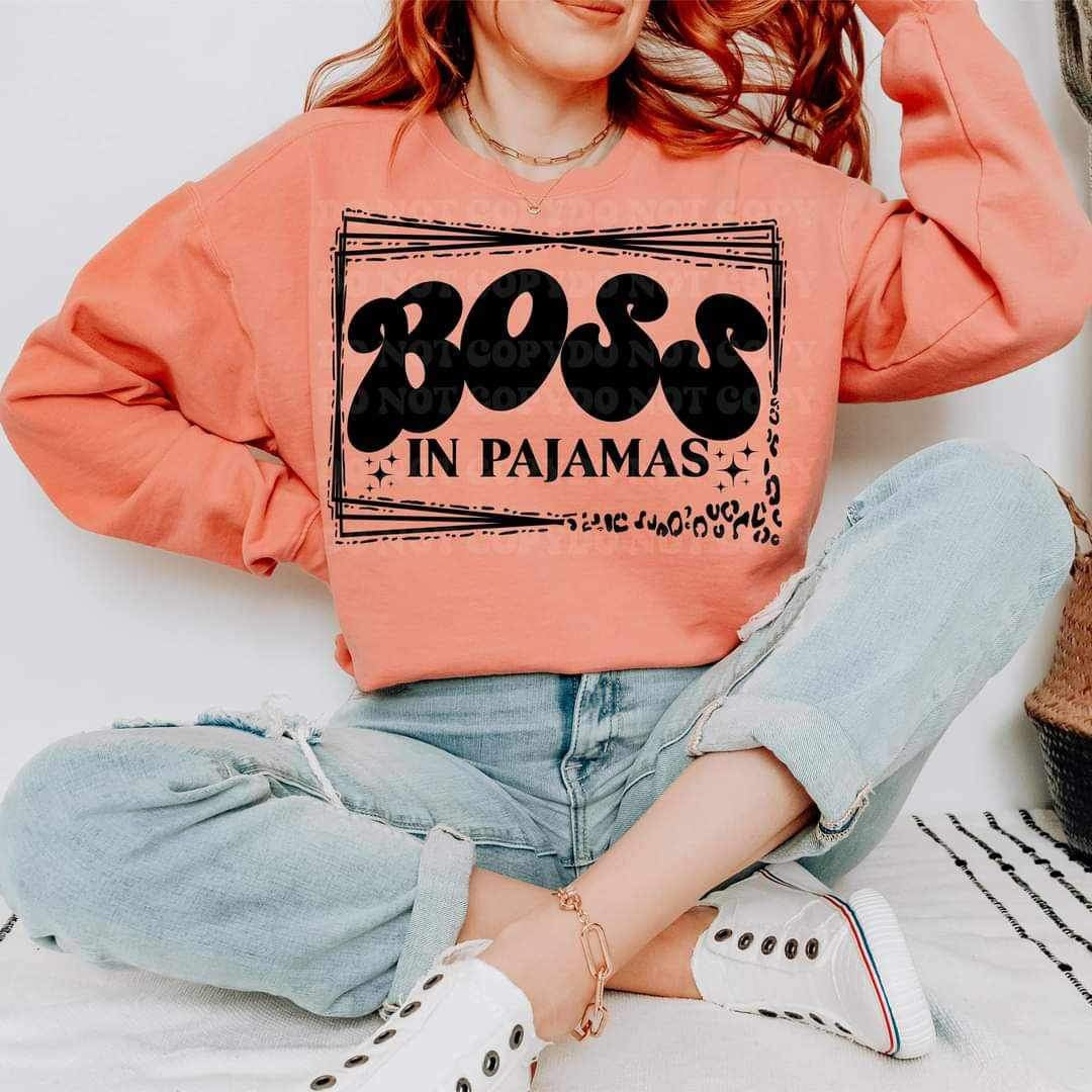 Boss in pajamas BLACK (VIRGO) 17874 DTF TRANSFER – Mud & Grace Transfers