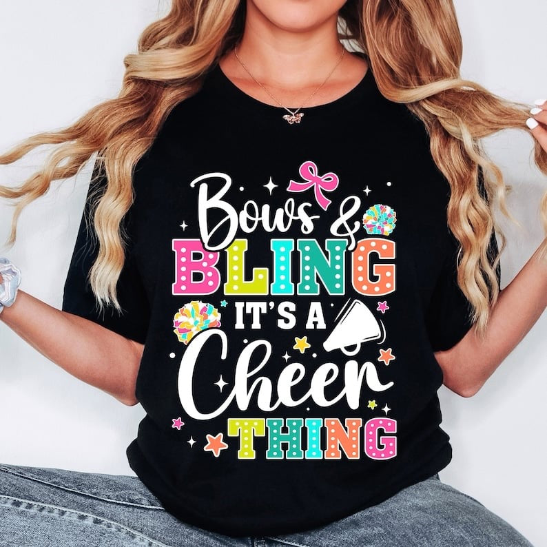 Bows & bling it’s a cheer thing colorful and white 37732 DTF transfe ...