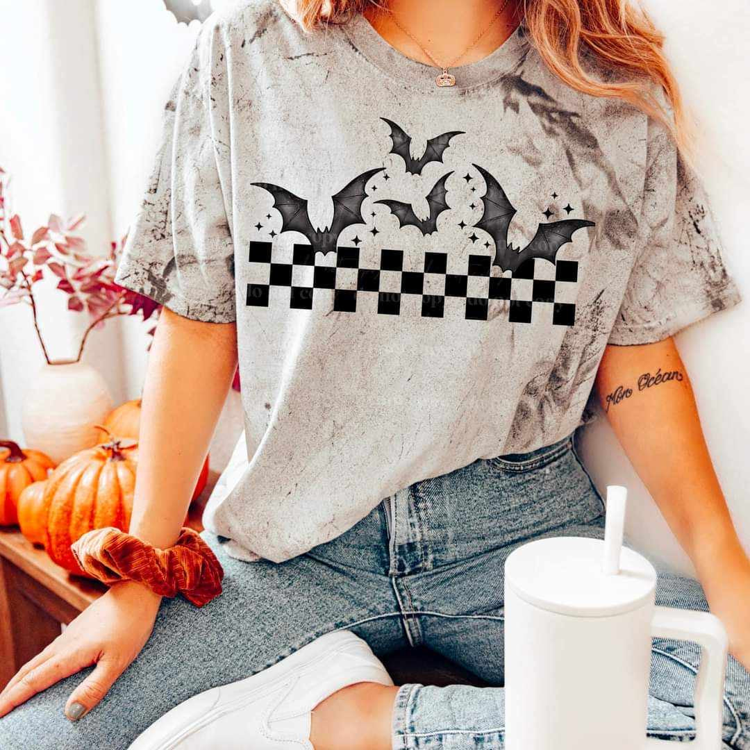 Bats with checkered print (CSC) 27968 DTF transfer – Mud & Grace Transfers